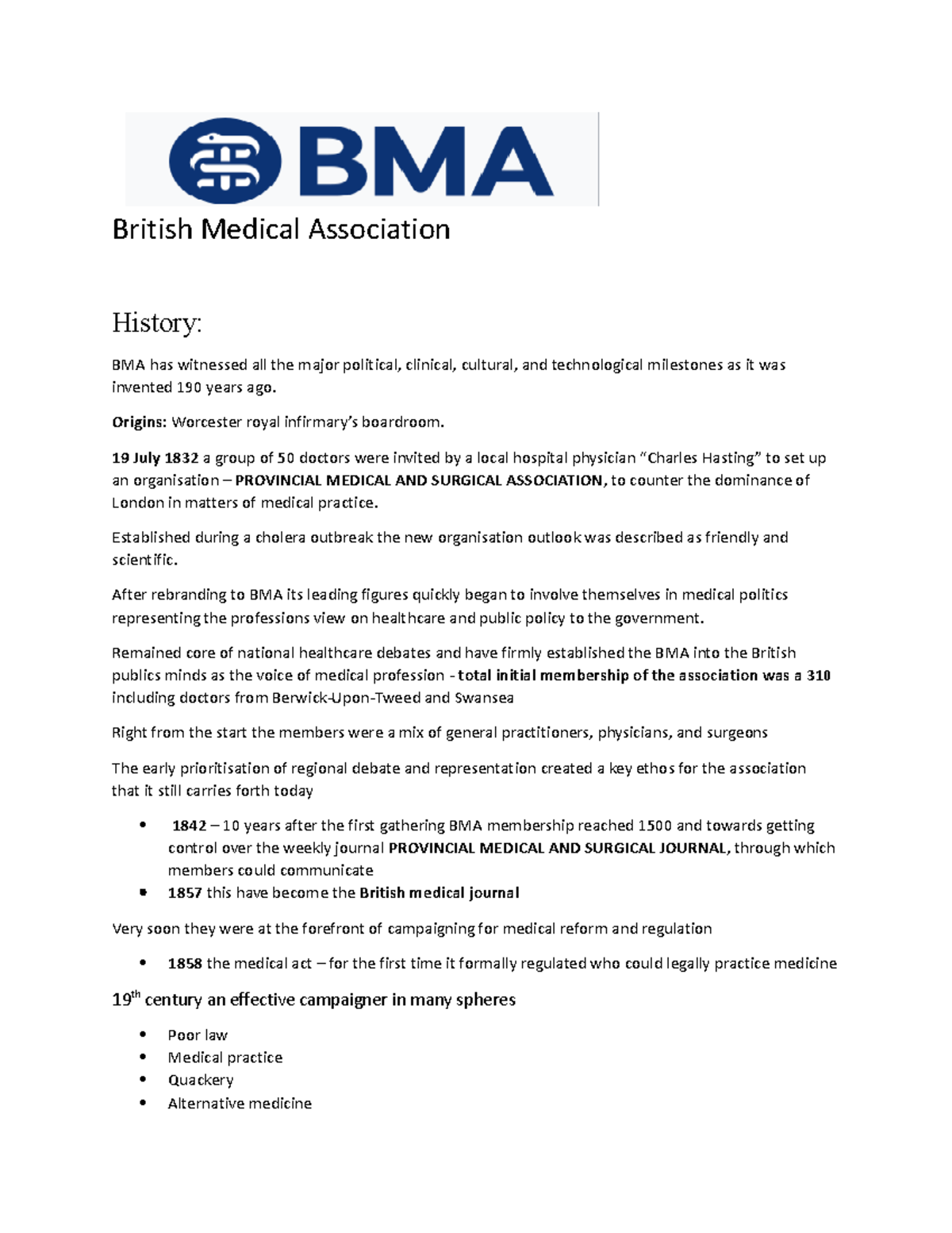 BMA – British Medical Association - British Medical Association History ...