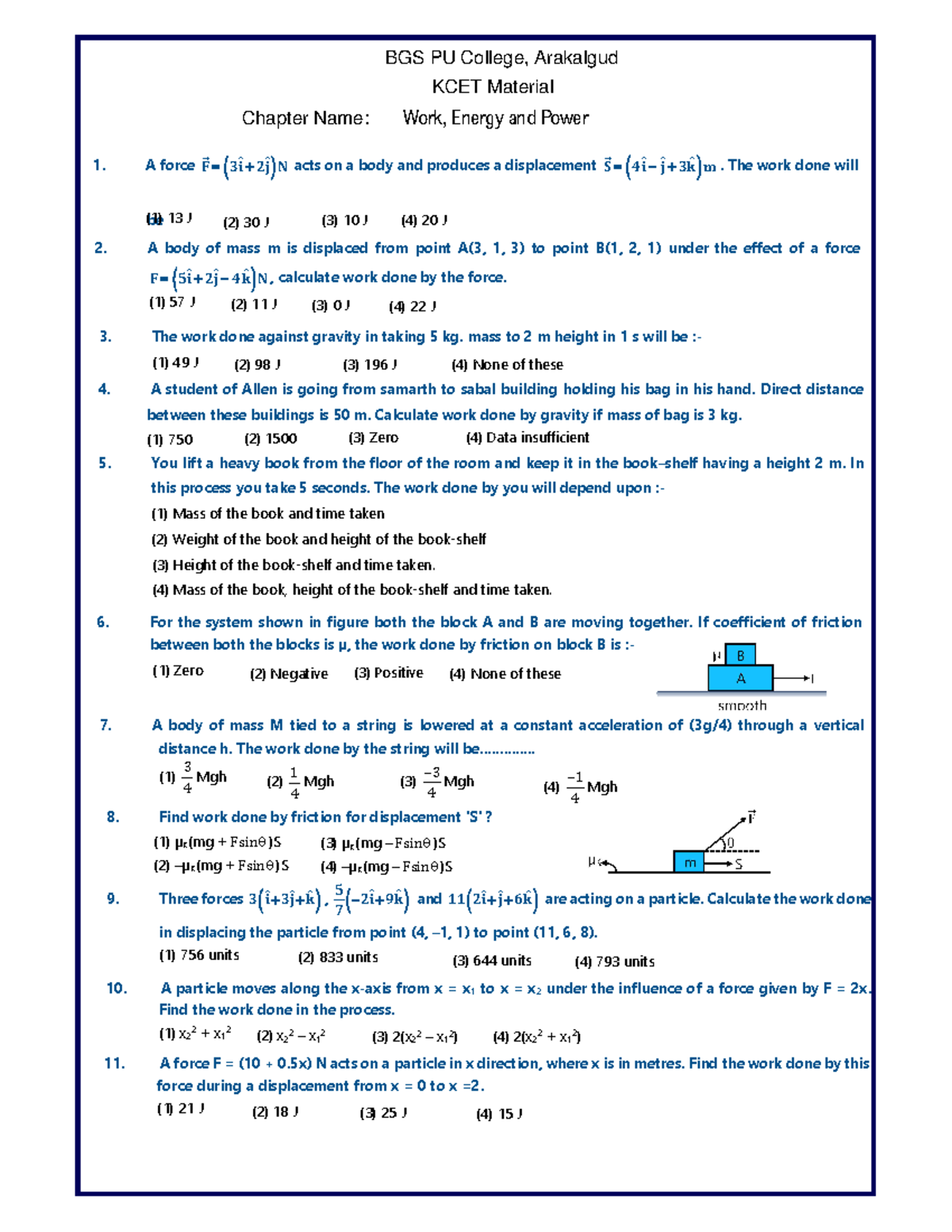 Work power , energy - nothing - Work, Energy and Power 1. A force F 3iˆ ...