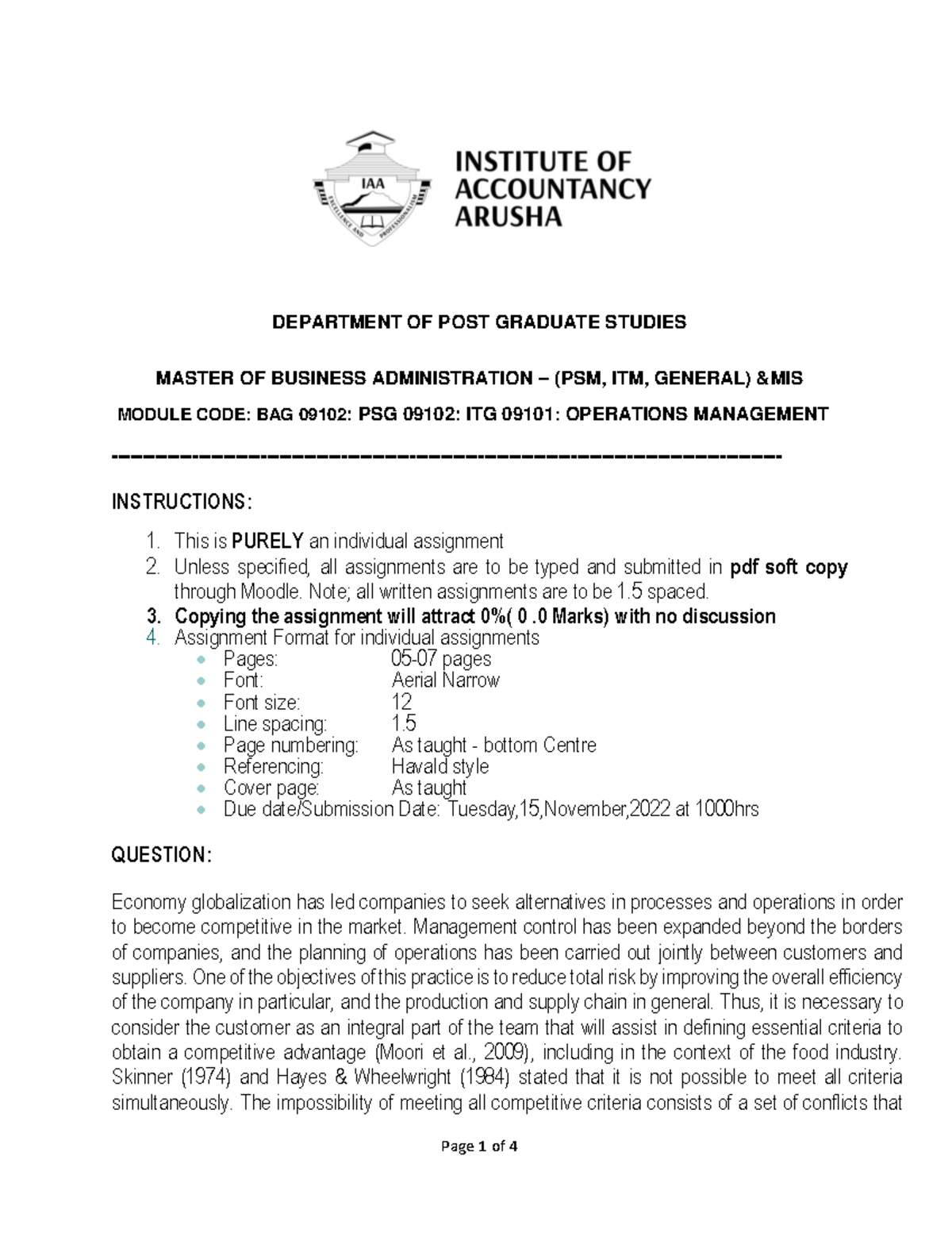 Individual Assignment Operations Management - DEPARTMENT OF POST ...