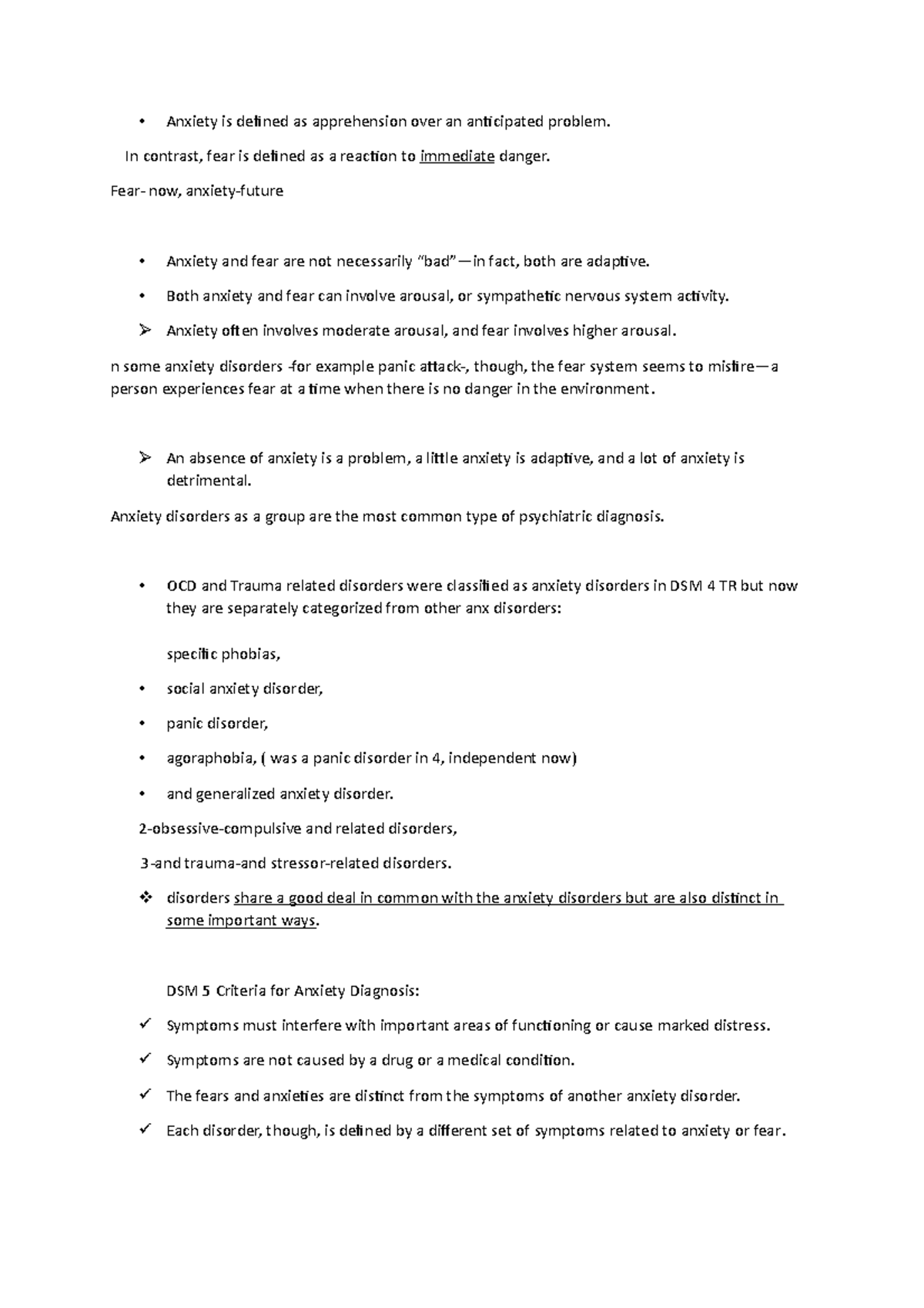 Anxiety Disorders - Lecture notes 5-6 - • Anxiety is defined as ...