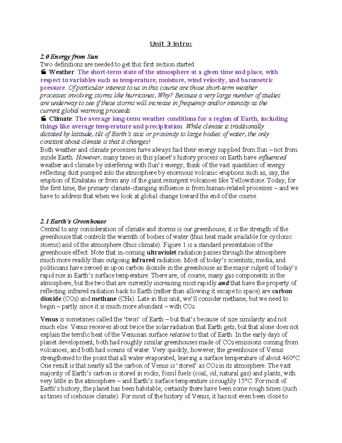 Earthsci Notes (Unit 3 and 4) - Unit 3 Intro: 2 Energy from Sun Two ...