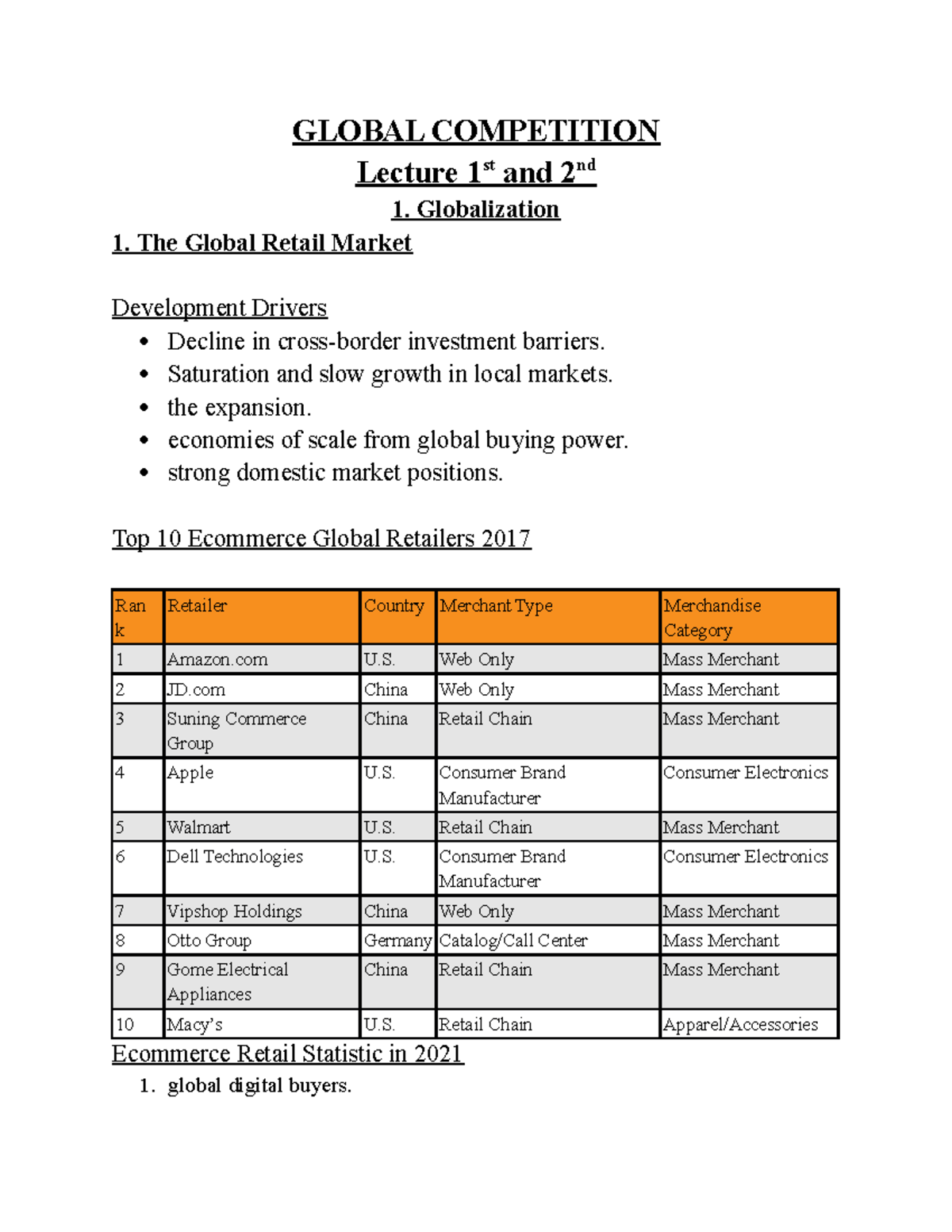 Global Compitation short note - GLOBAL COMPETITION Lecture 1 st and 2 ...