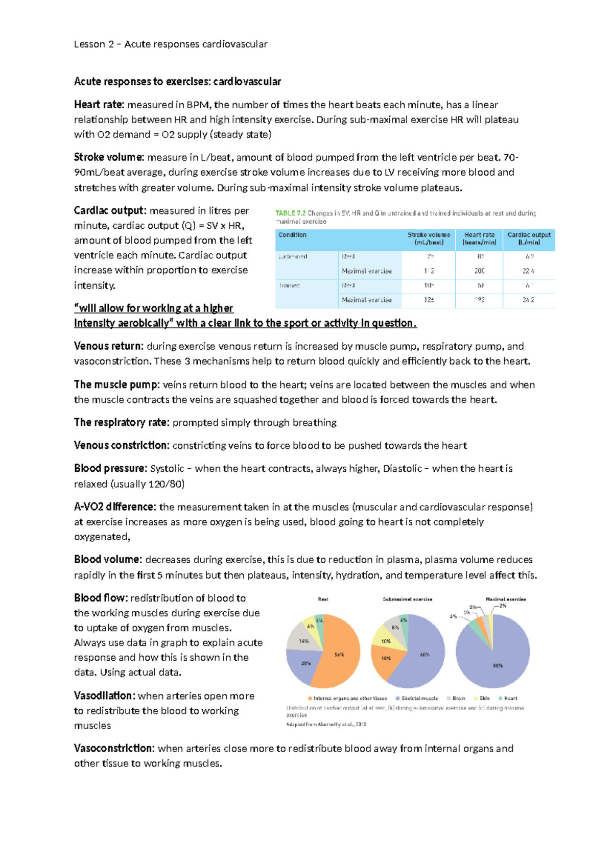 Lesson 2 Acute responses cardiovascular - Lesson 2 – Acute responses ...