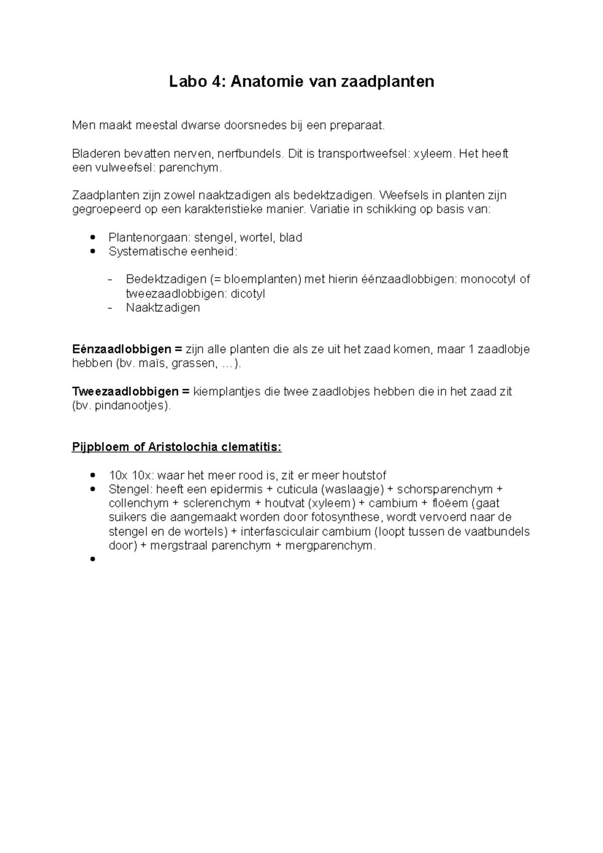 Labo 4 Anatomie van zaadplanten - Labo 4: Anatomie van zaadplanten Men ...