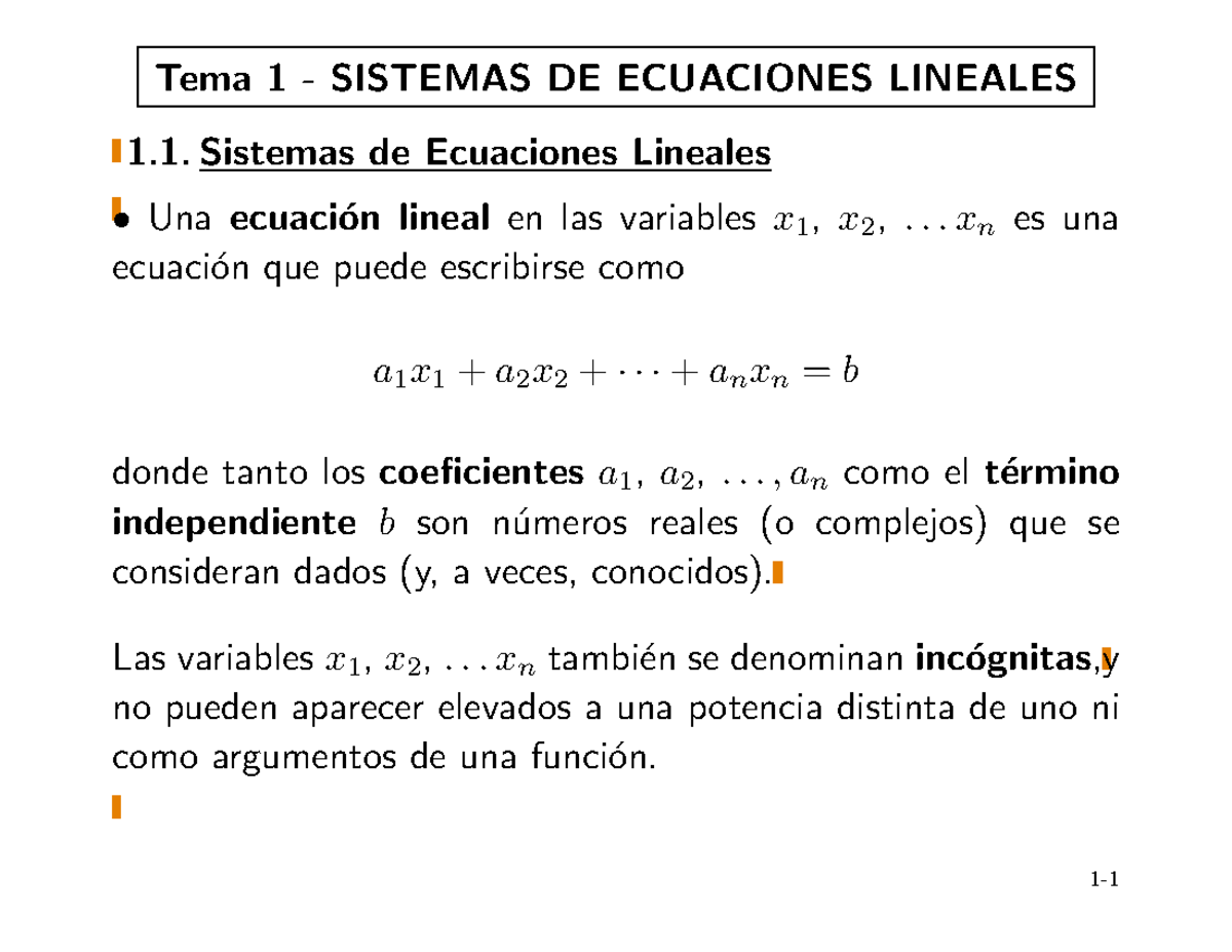 1-Teoría Álgebra Lineal 21-22 - Tema 1 - SISTEMAS DE ECUACIONES ...