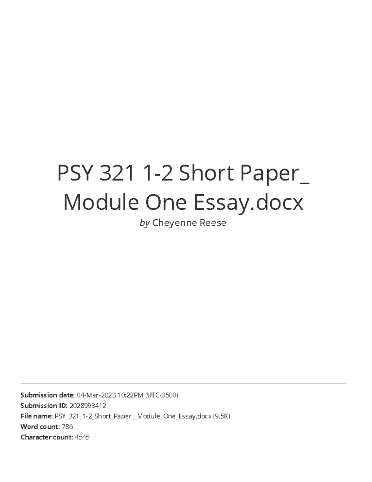 PSY 321 1-2 Short Paper Module One Essay - PSY321 - Studocu