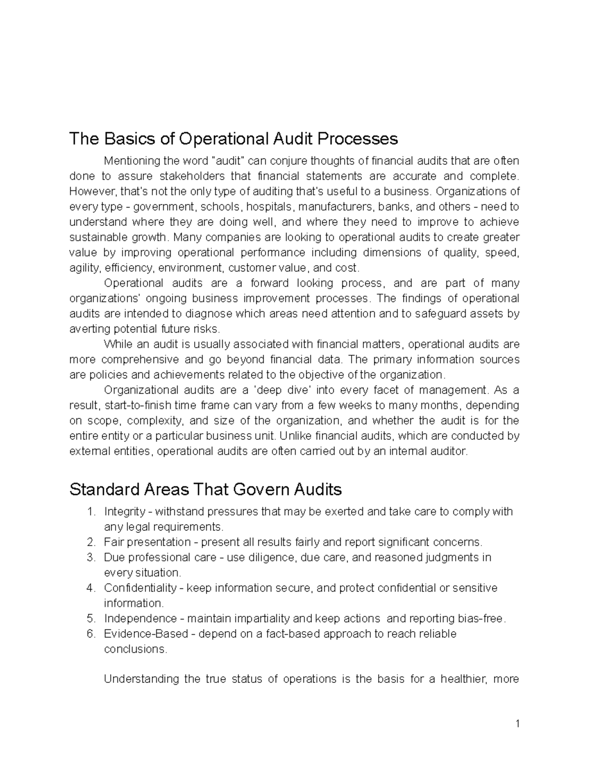 Operations Auditing Study 03 - The Basics of Operational Audit ...
