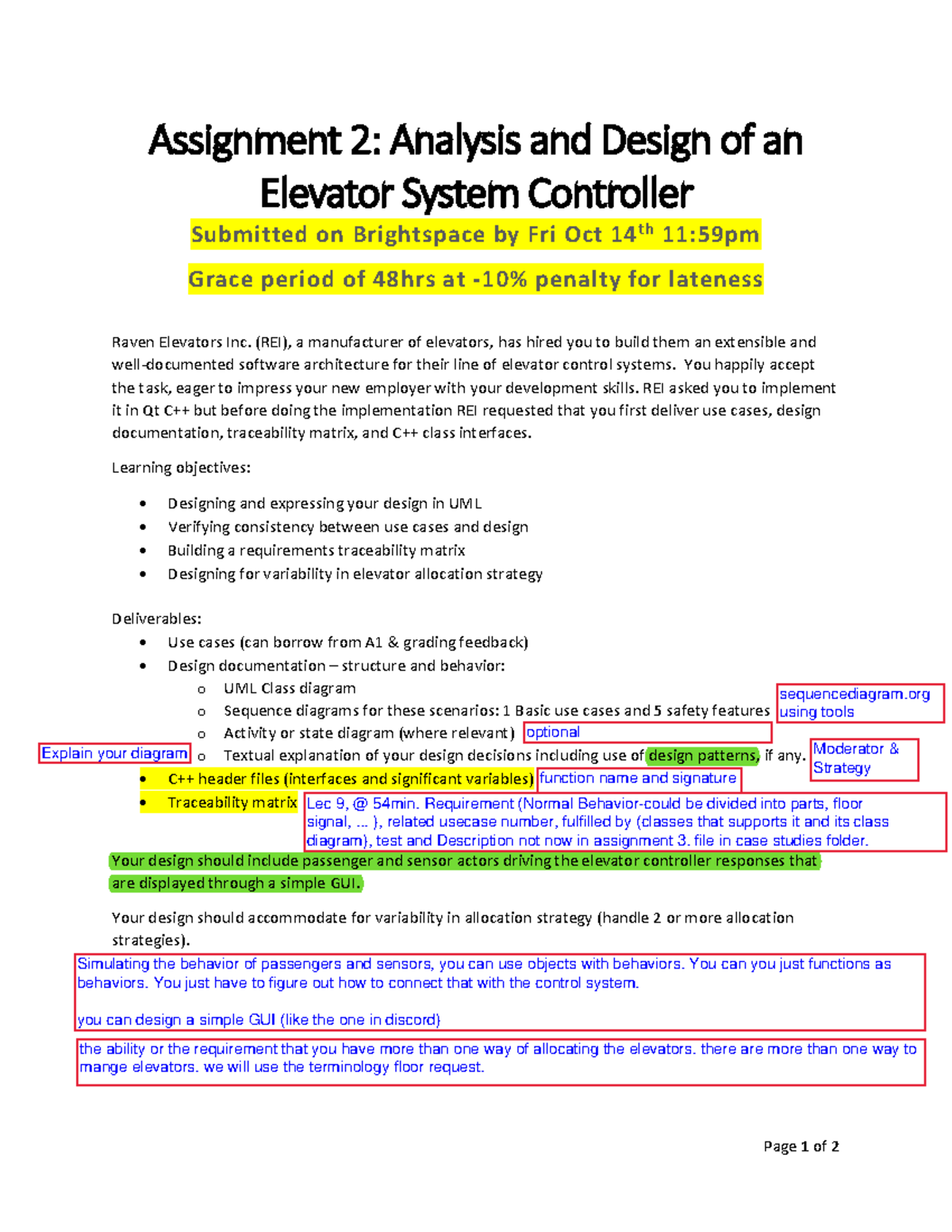 Assignment 2 Specification - Page 1 of 2 Assignment 2: Analysis and Design of an Elevator System ...