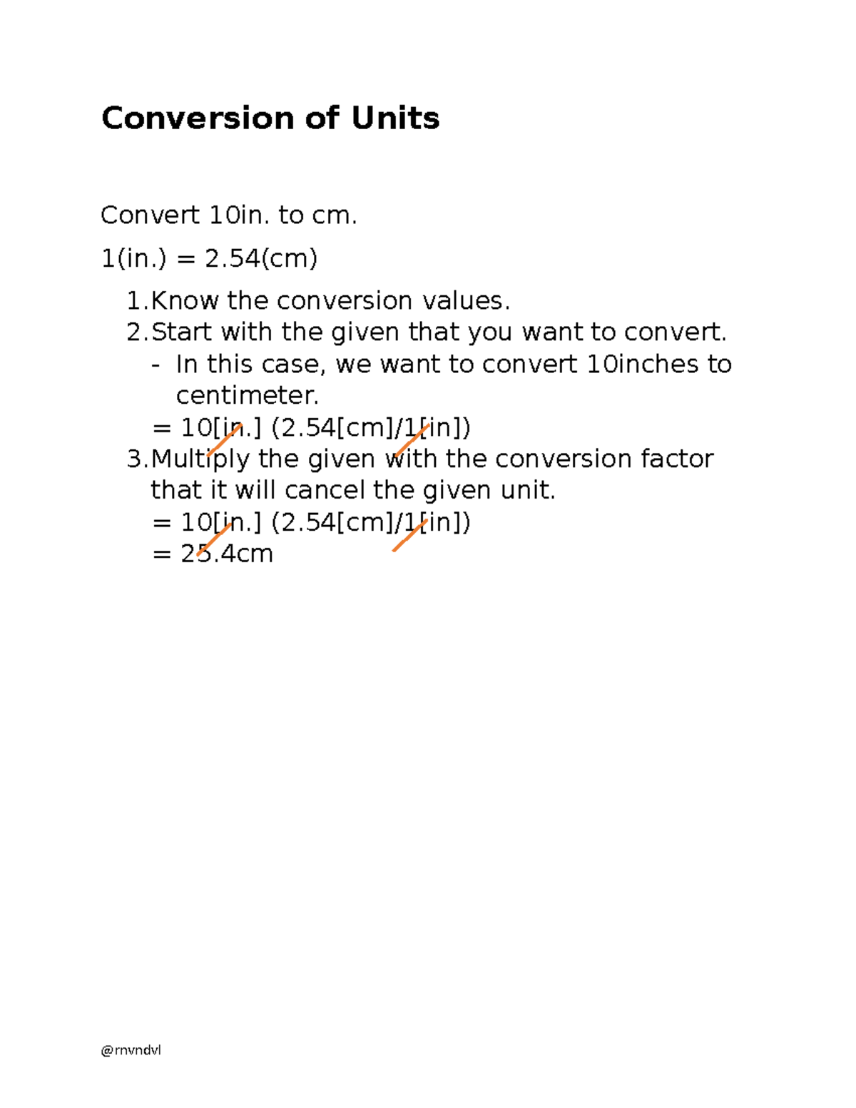 Conversion of Units - Conversion of Units Convert 10in. to cm. 1(in ...