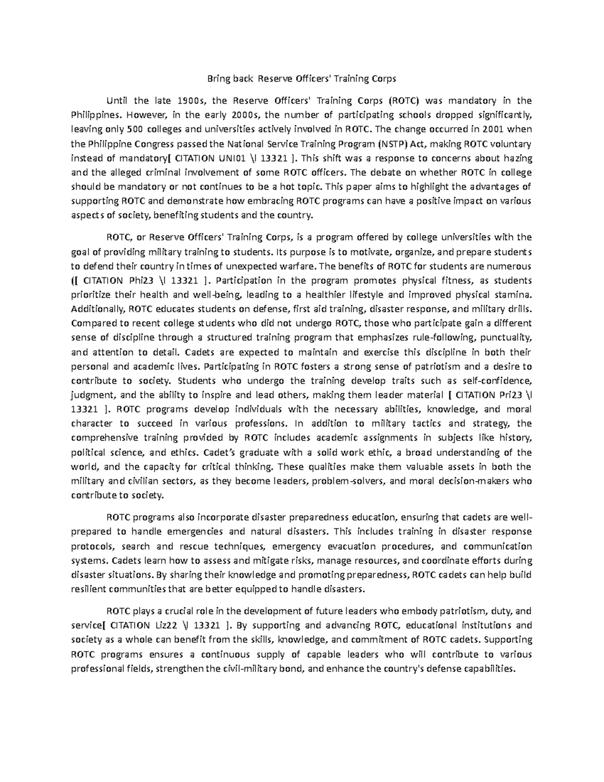 Position paper Bring back Reserve Officers - Bring back Reserve ...