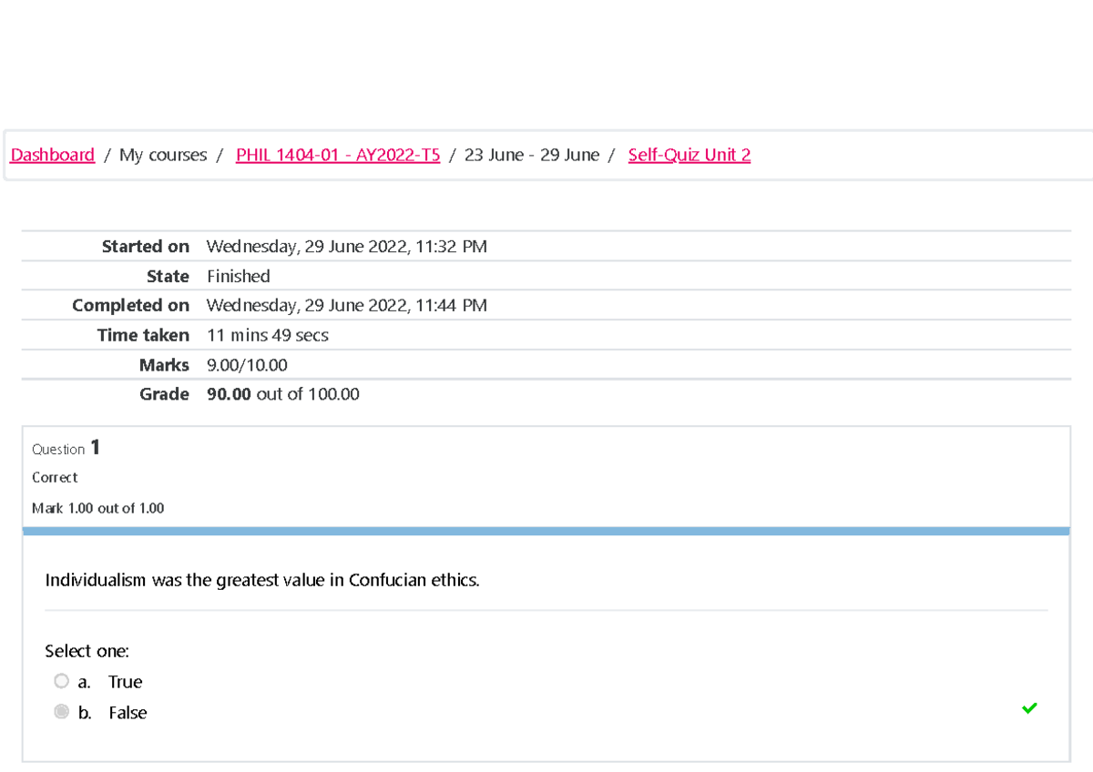Self-Quiz Unit 2 Attempt review - Started on Wednesday, 29 June 2022, 11:32 PM State Finished ...