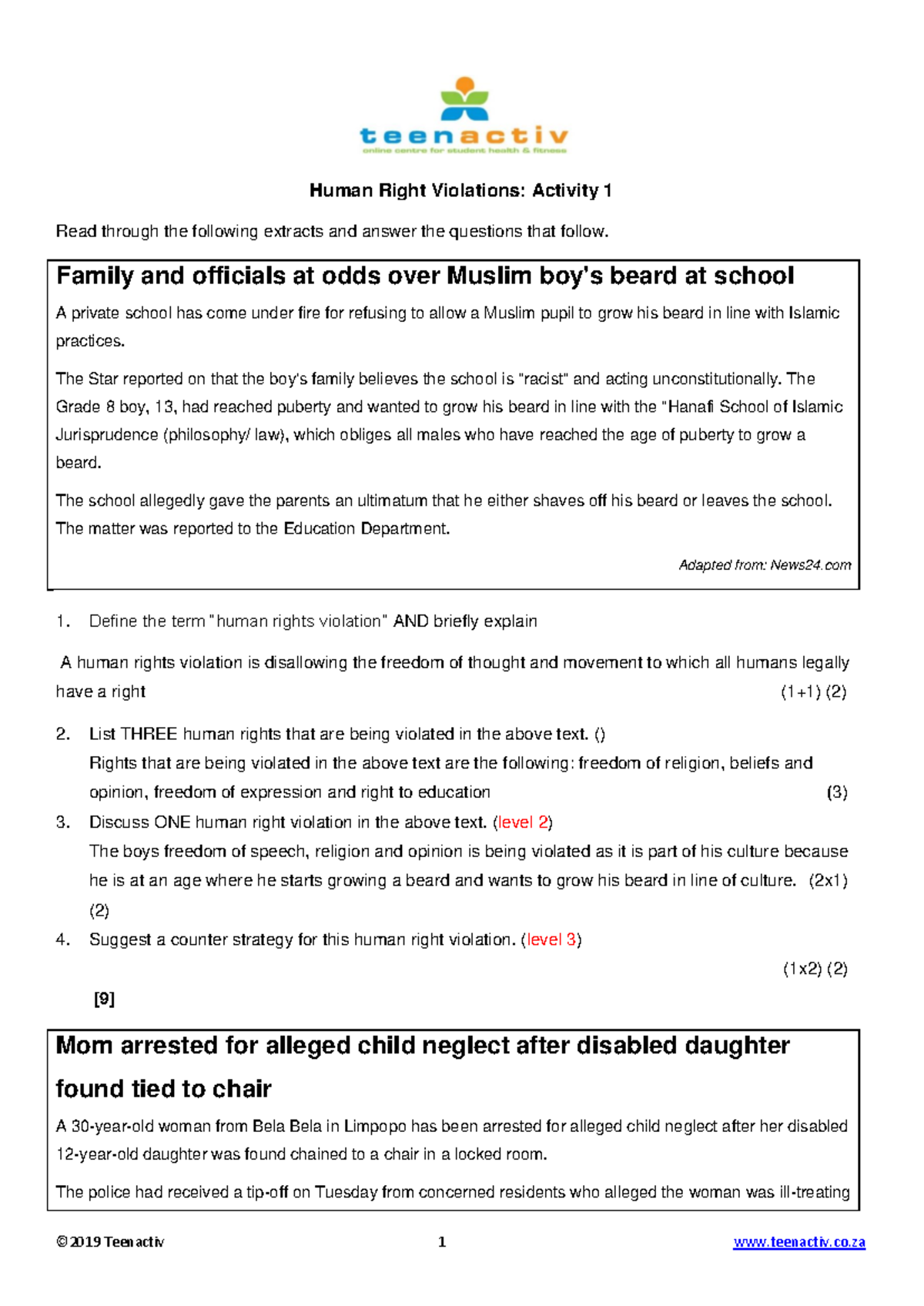 6 Lesson 1 - Activity 1 Worksheet - Human Right Violations: Activity 1 ...