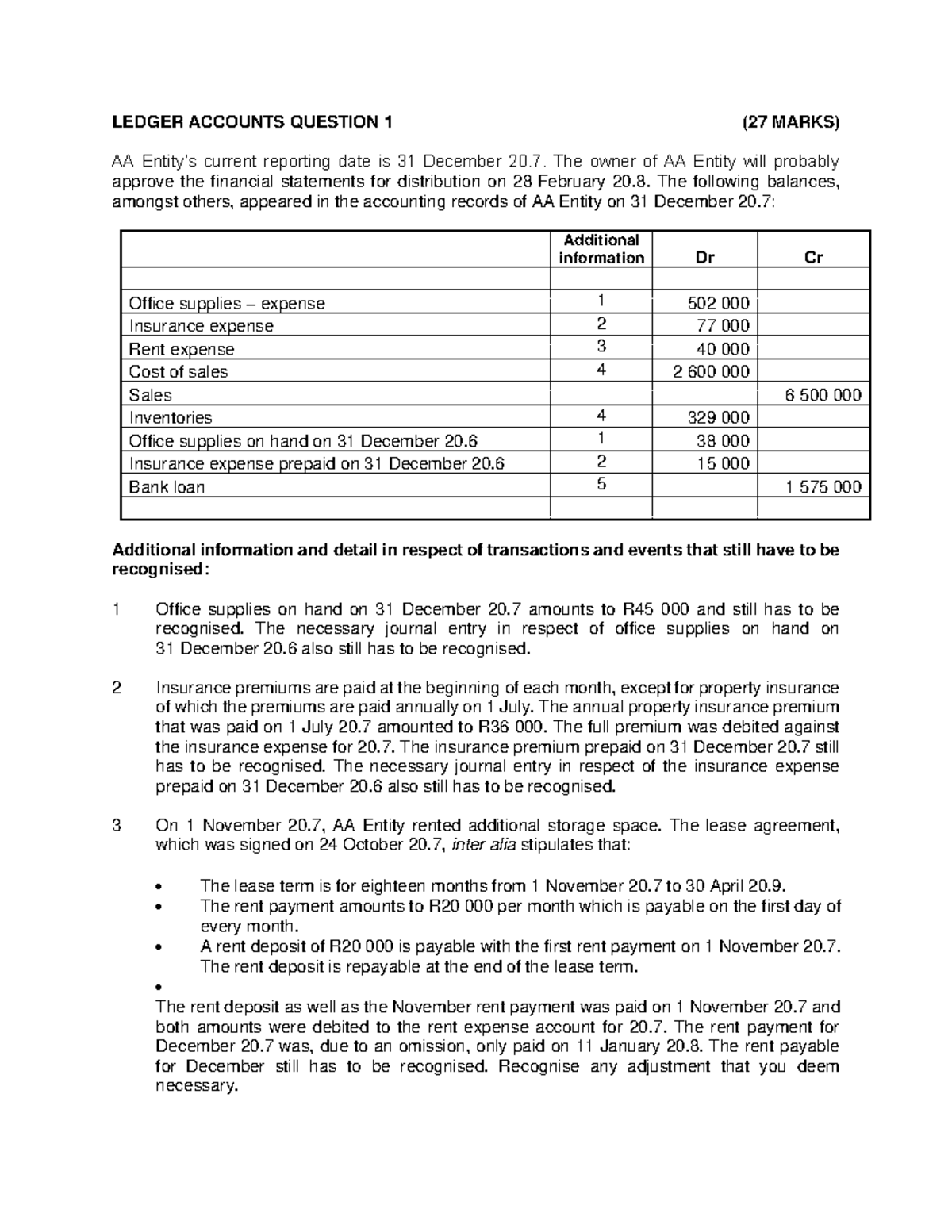 Ledger Accounts Question 1 - LEDGER ACCOUNTS QUESTION 1 (27 MARKS) AA ...