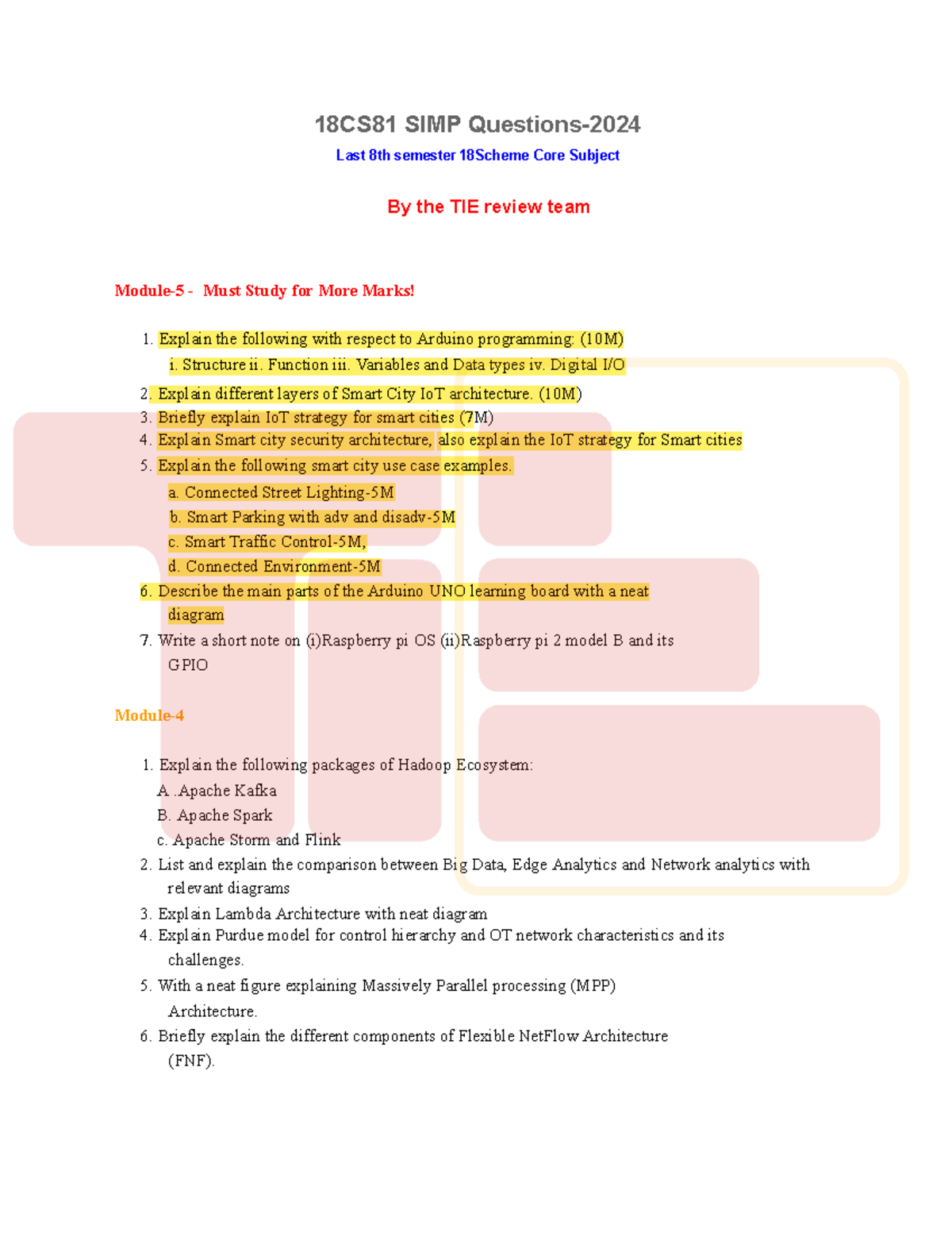 Iot Simp Tie 2024 Iot 18cs81 Simp Questions Last 8th Semester 18scheme Core Subject By The