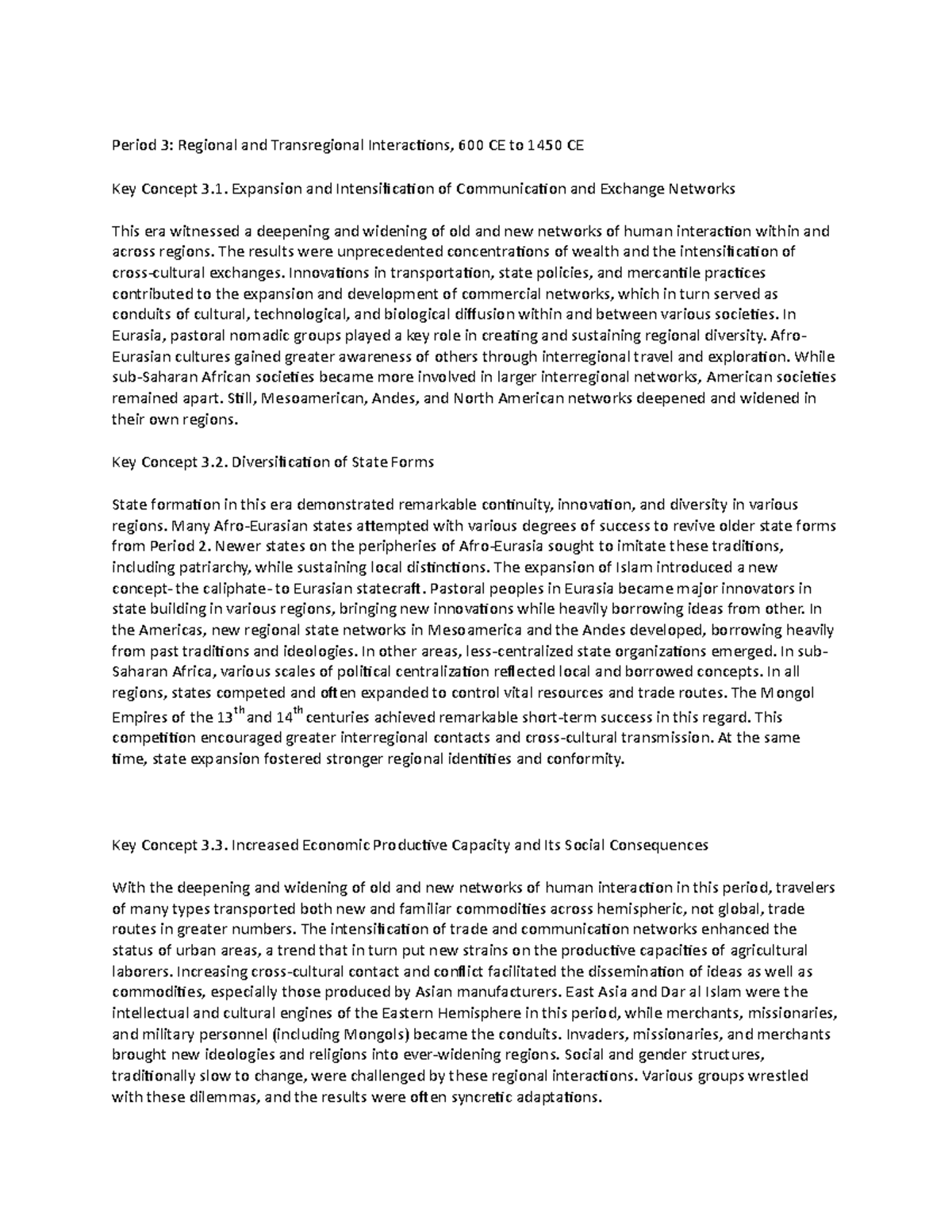 APWH Period 3 - Period 3: Regional and Transregional Interactions, 600 ...