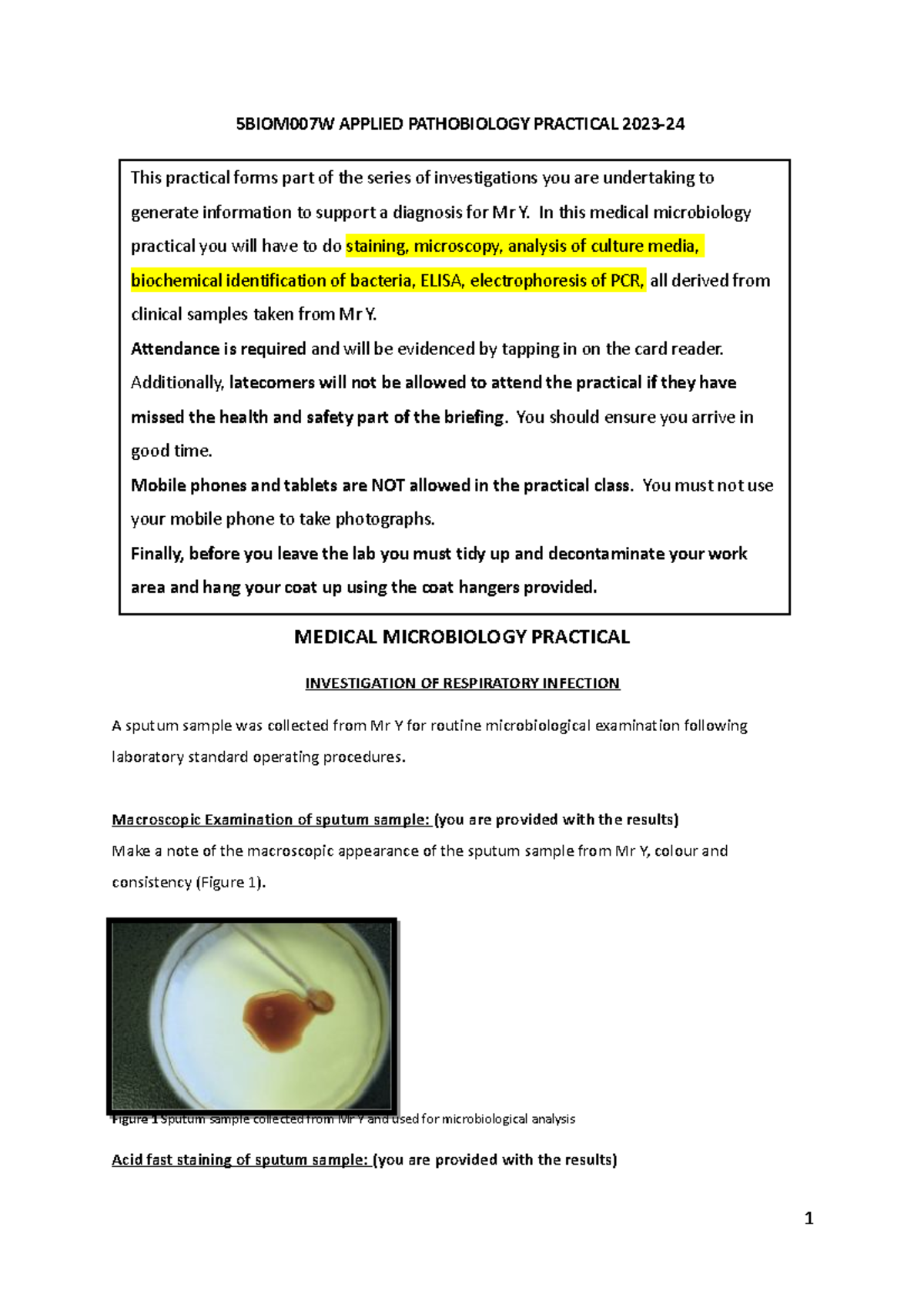 2024-AP-Handout Micro PRAC Student - 5BIOM007W APPLIED PATHOBIOLOGY PRACTICAL 2023- MEDICAL ...