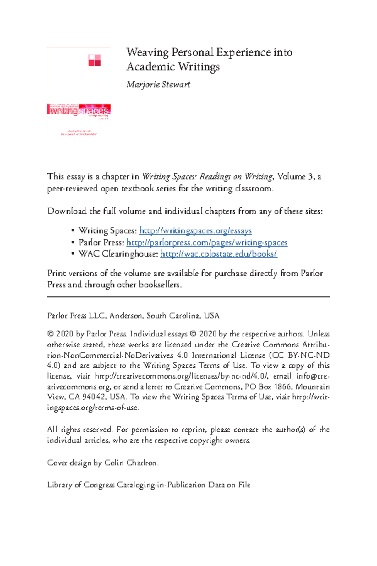 Stewart weaving personal experience into academic writing 1 - Weaving ...