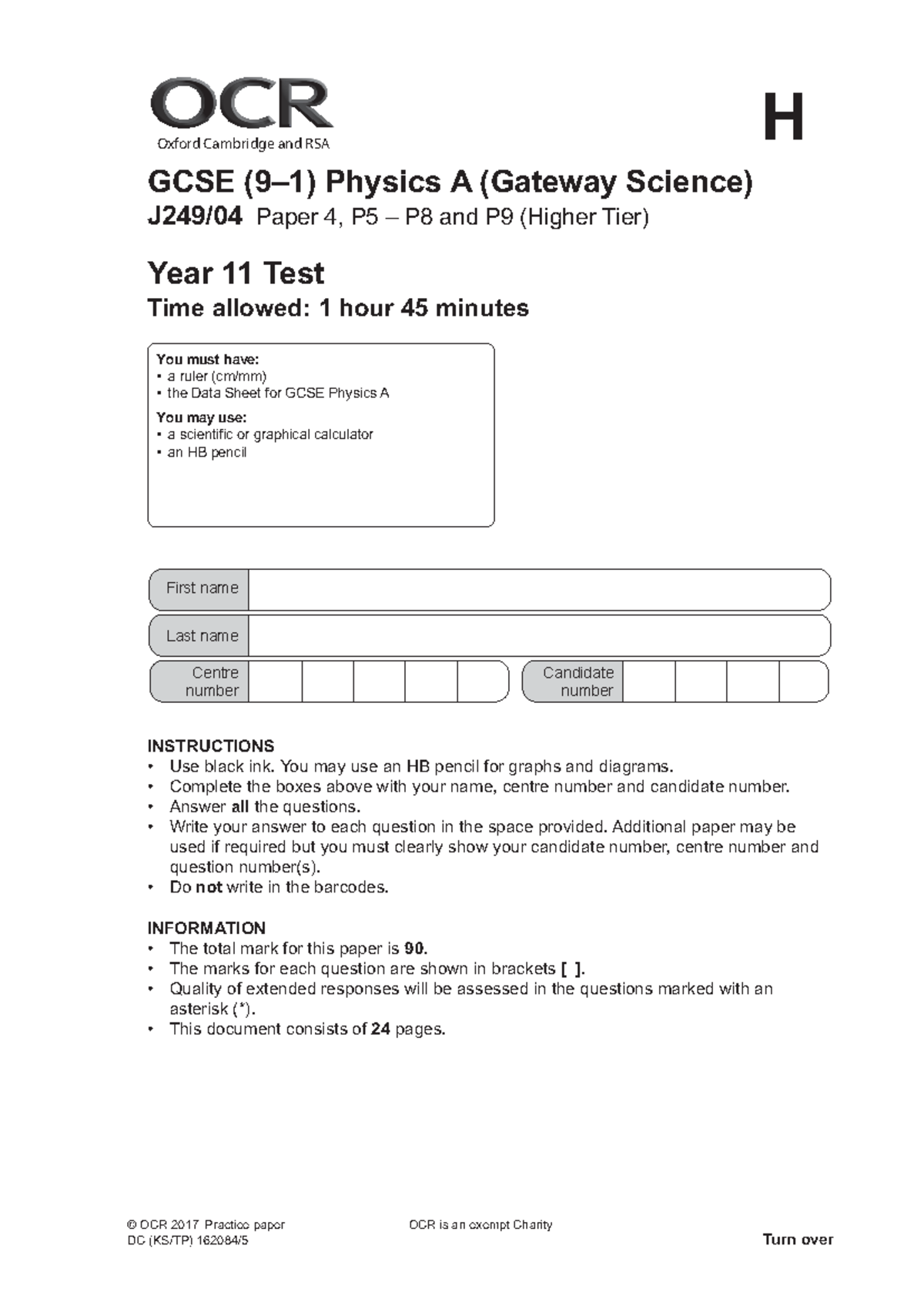 Question paper Practice Year 11 December 2017 (04) - Turn over © OCR ...