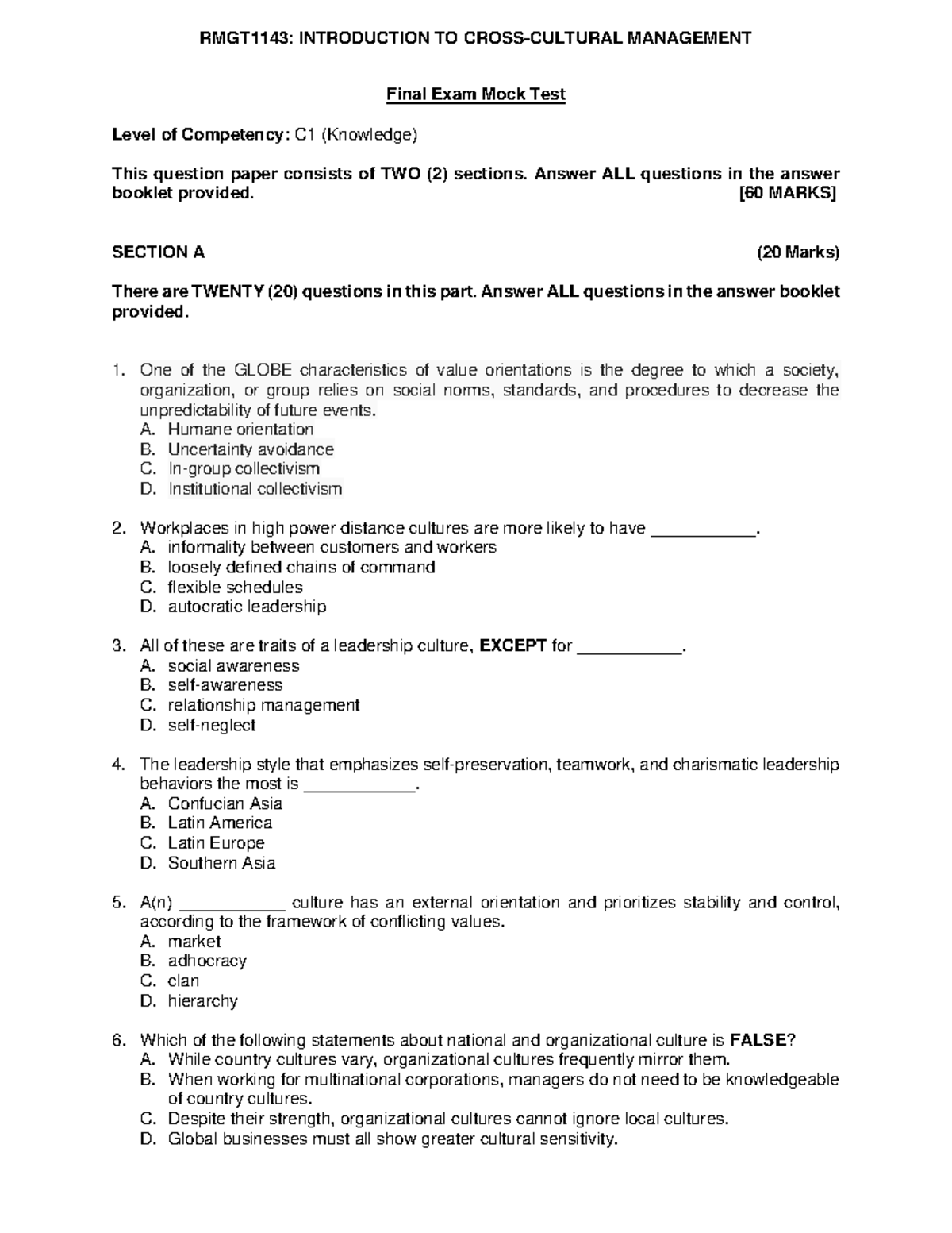 Mock Test July 2023 Question - Final Exam Mock Test Level of Competency ...