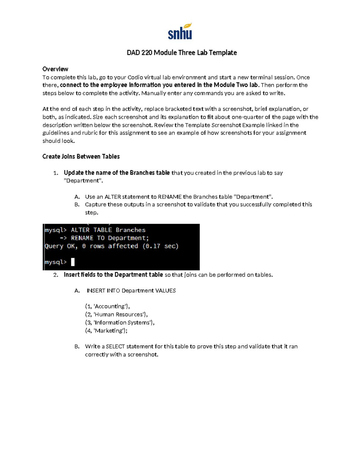 3-2 Lab Table Joins - DAD 220 Module Three Lab Template Overview To complete this lab, go to ...