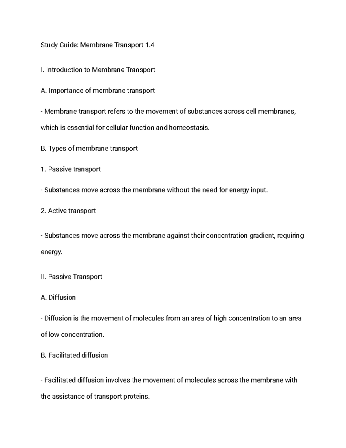IB Biology Membrane transport 1 - Study Guide: Membrane Transport 1. I ...