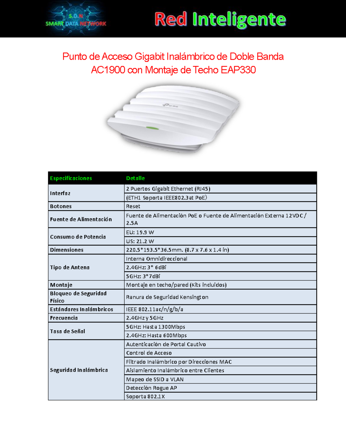 Access Point - ficha - Punto de Acceso Gigabit Inalámbrico de Doble ...