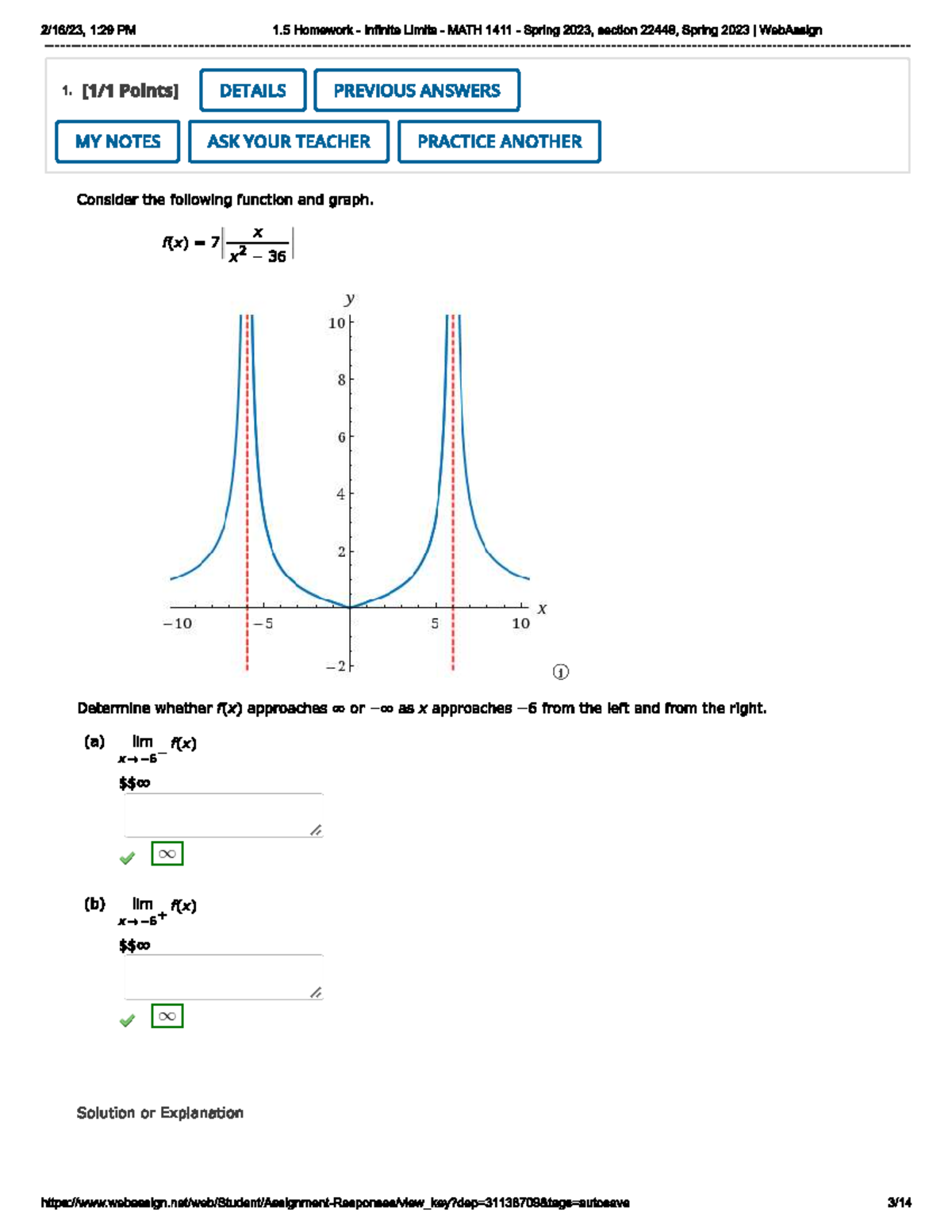 1.5 Homework - Infinite Limits - MATH 1411 - Studocu