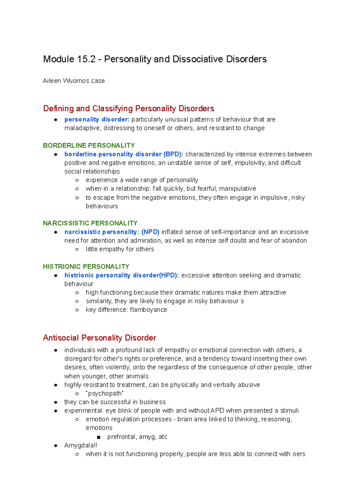 PSY100H1 UTSG Reading Notes Module 15.2 - Personality and Dissociative ...