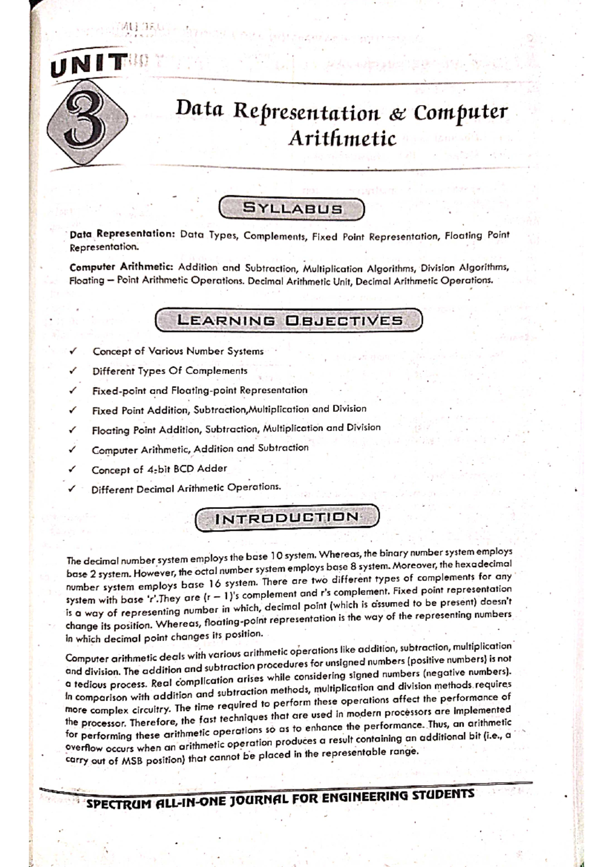 COA Unit 3 - sia coa material - UNIT Data Representation Computer Arithmetic SYLLABUS Data - Studocu