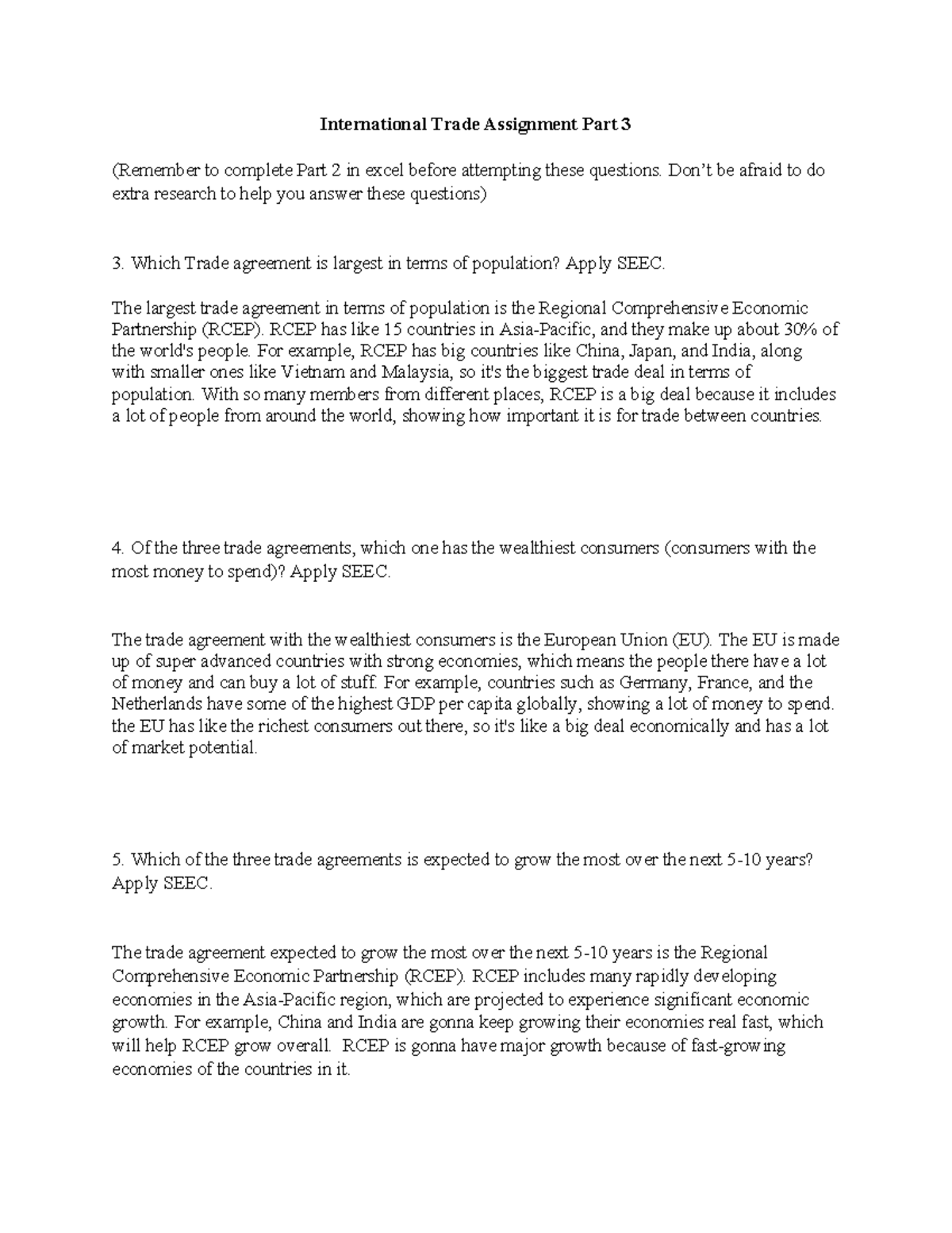 Part 3 International Trade Assignment good copy - International Trade ...