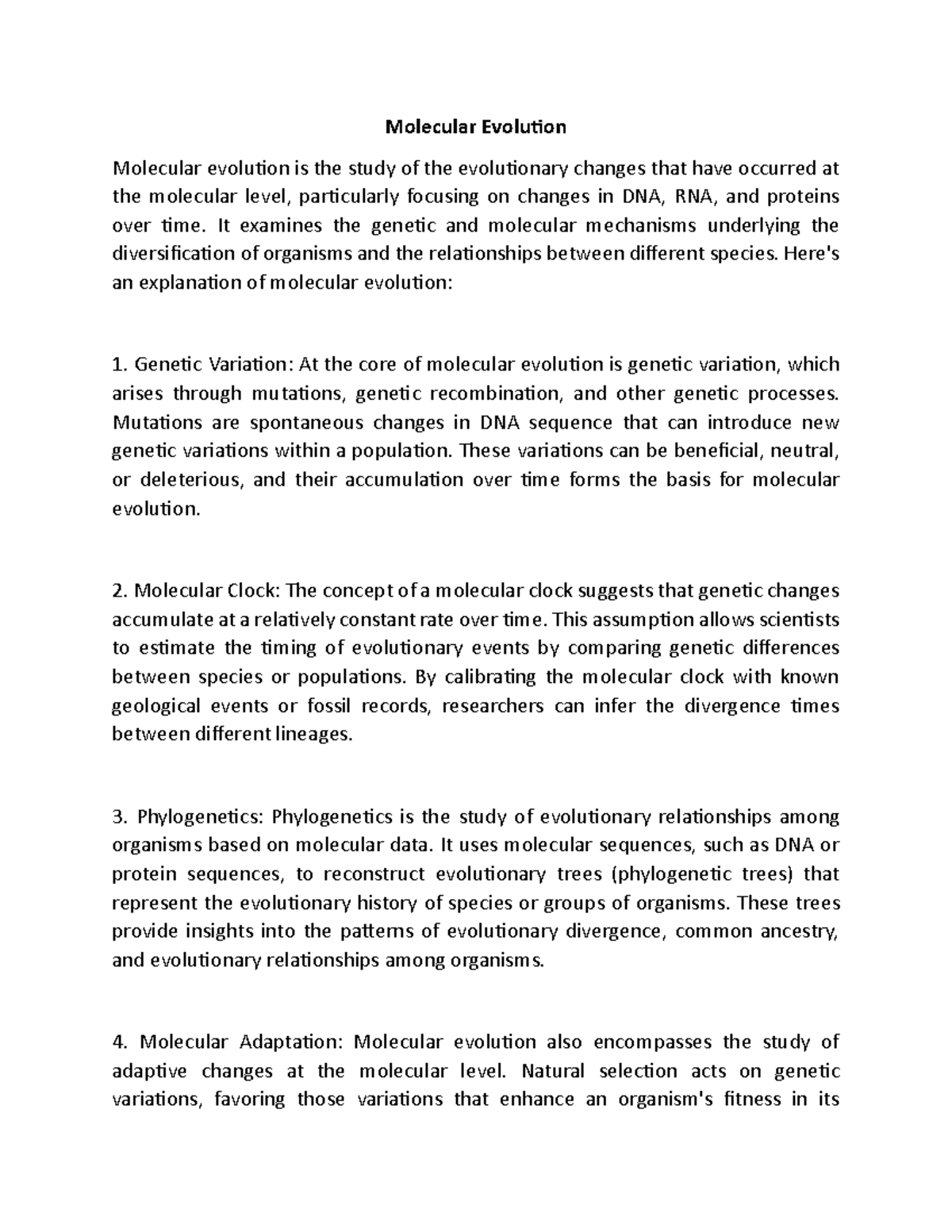 Molecular Evolution - learning - Molecular Evolution Molecular ...