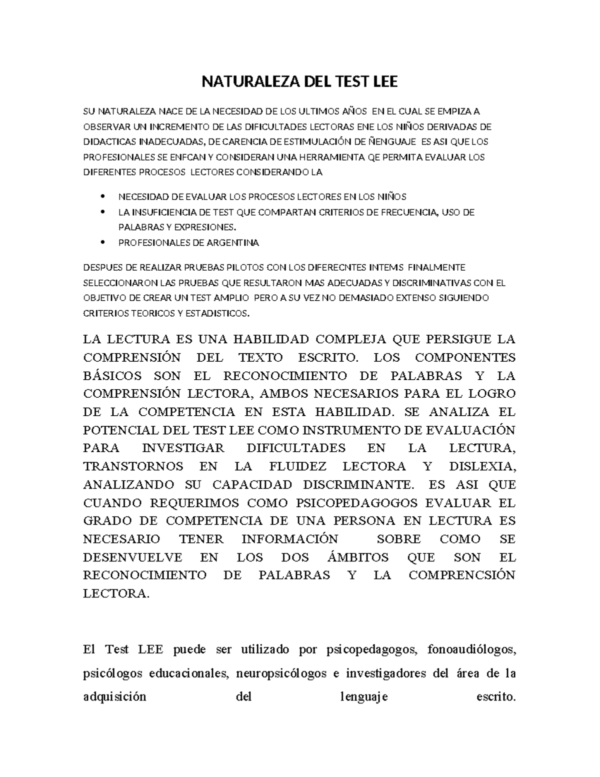 Naturaleza DEL TEST LE1 - NATURALEZA DEL TEST LEE SU NATURALEZA NACE DE ...