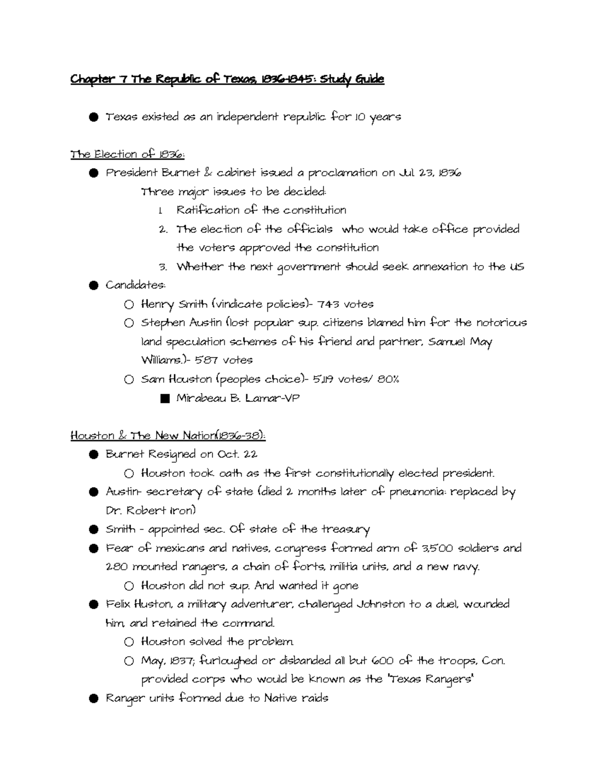Chapter 7 & 8 Study Guide - Chapter 7 The Republic of Texas, 1836 - 184 ...