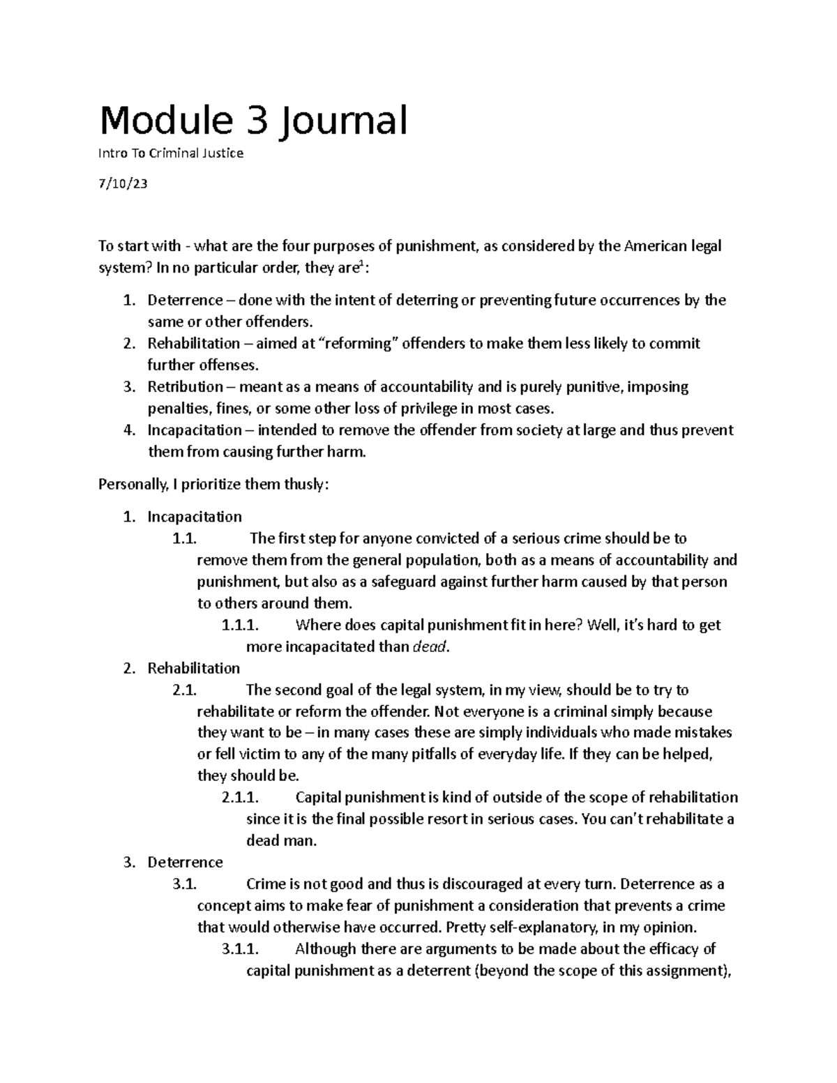 Module 3-1 journal - Module 3 Journal Intro To Criminal Justice 7/10 ...