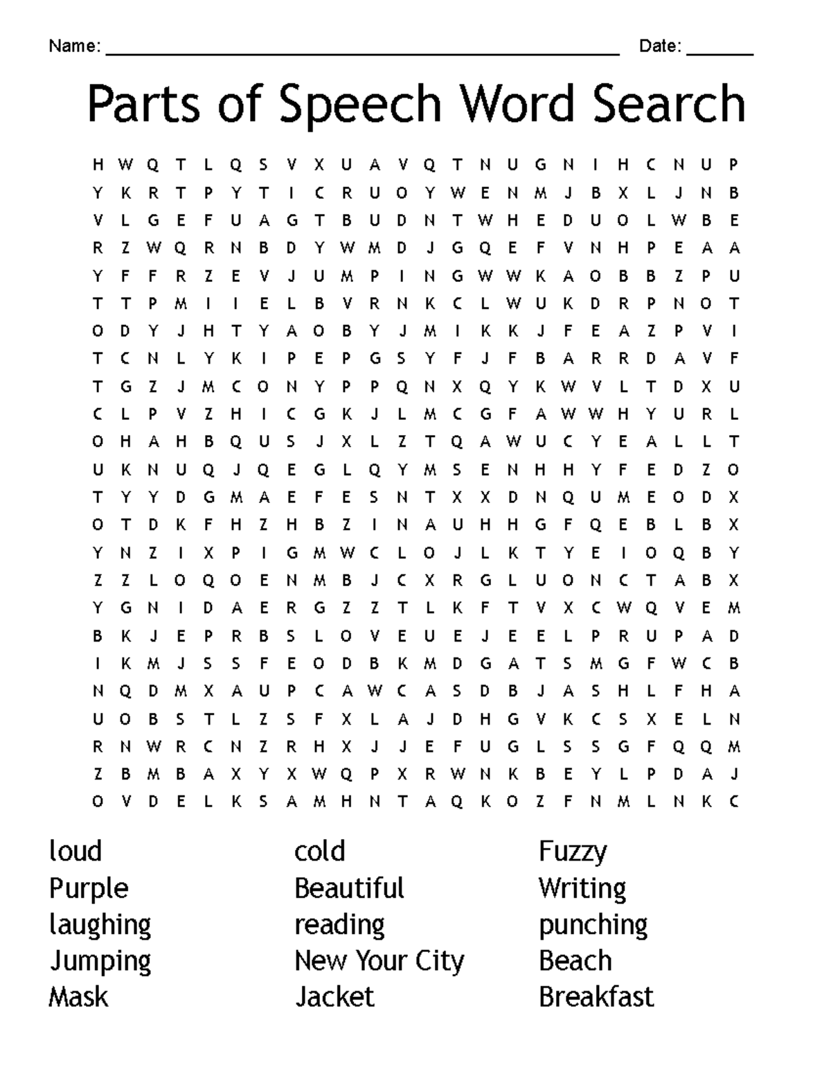 Parts of Speech Word Search 3b0fdd 616338 c4 - Name: - Studocu
