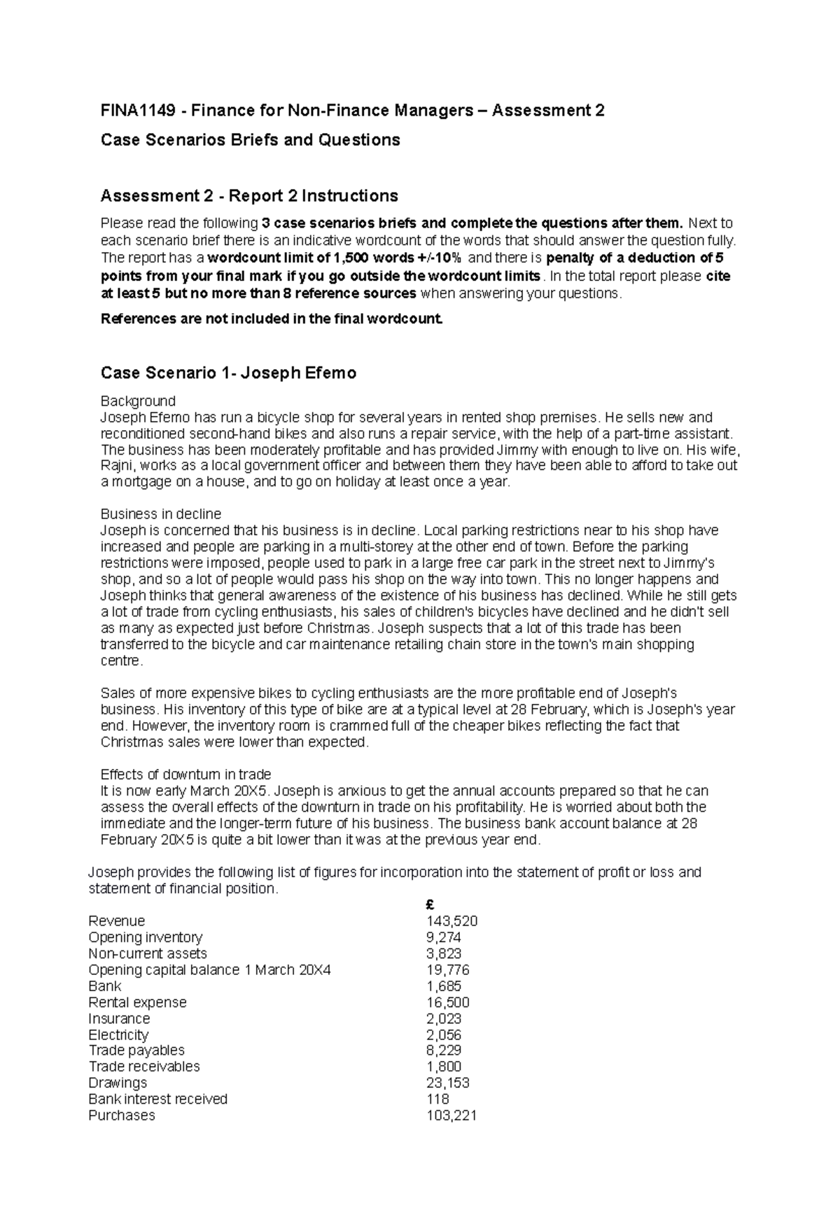 FIN1149- Finance for Non-Finance Managers- Report 2-Case Scenario ...