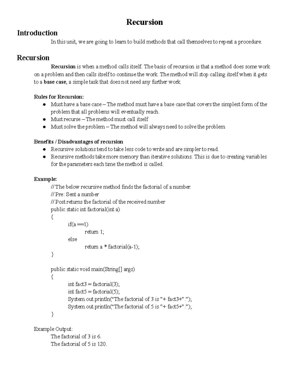 Unit 11.0 - Recursion - ELET 4309 - UH - Studocu