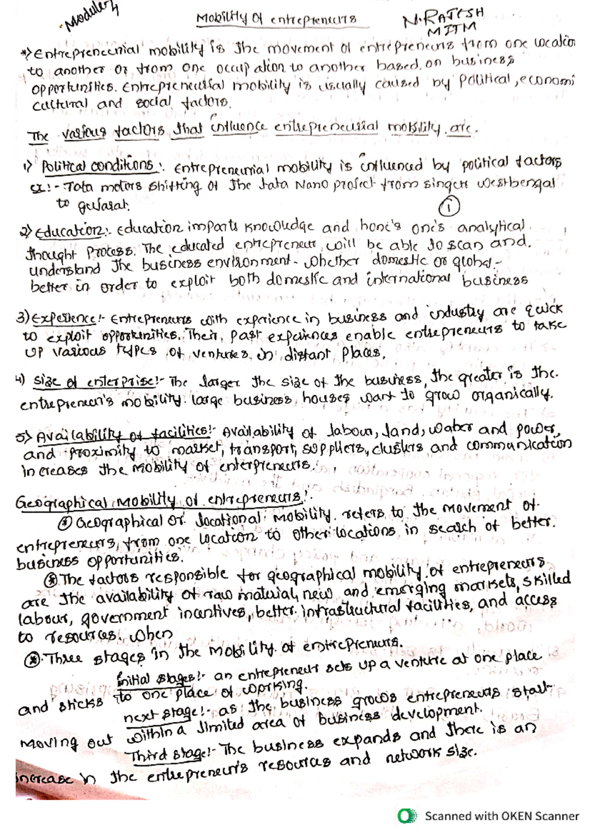 Module 4-TIME - Nil - modulez Mobility of entreptenecits N MITM Entreprenecinal mobility is the ...