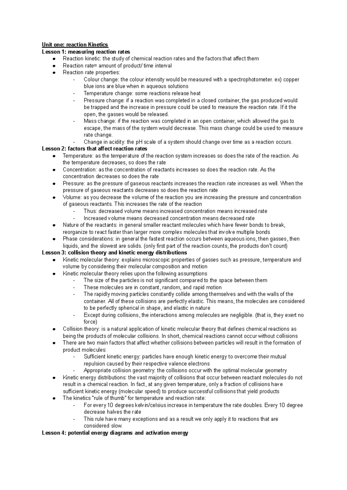 chemistry 12 final exam review theory - Unit one: reaction Kinetics ...