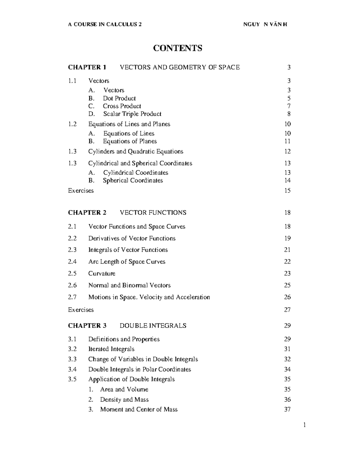 Cheban-Calculus 2 - Contents - NVH - A COURSE IN CALCULUS 2 NGUYỄN VĂN ...