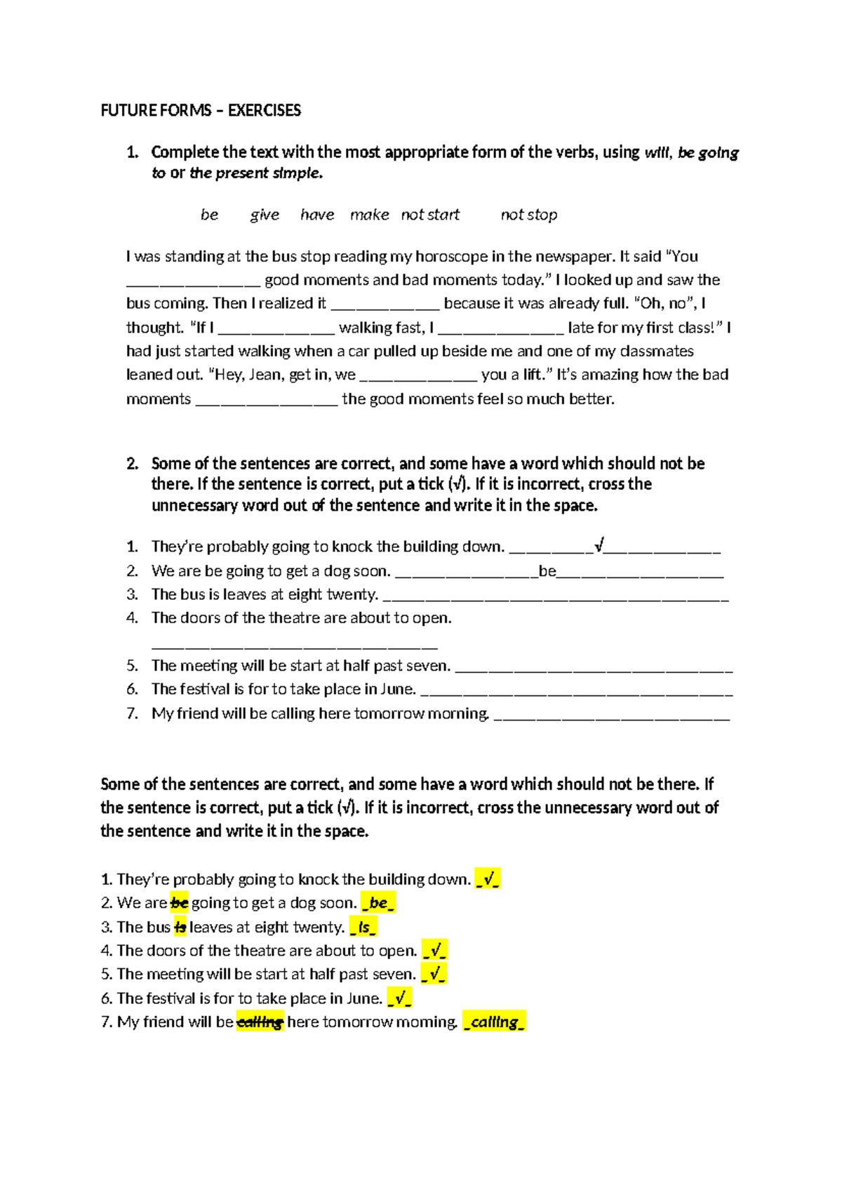 Future Forms Exercises Lili - FUTURE FORMS – EXERCISES Complete the ...