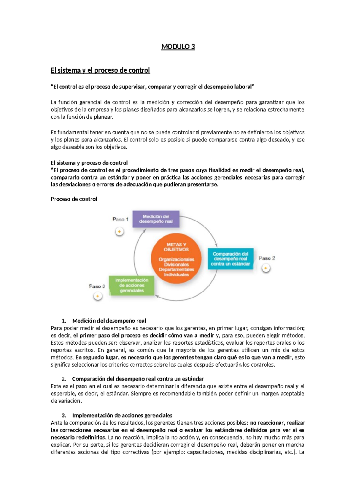 Resumen m3 y 4 - MODULO 3 El sistema y el proceso de control “El control es el proceso de - Studocu