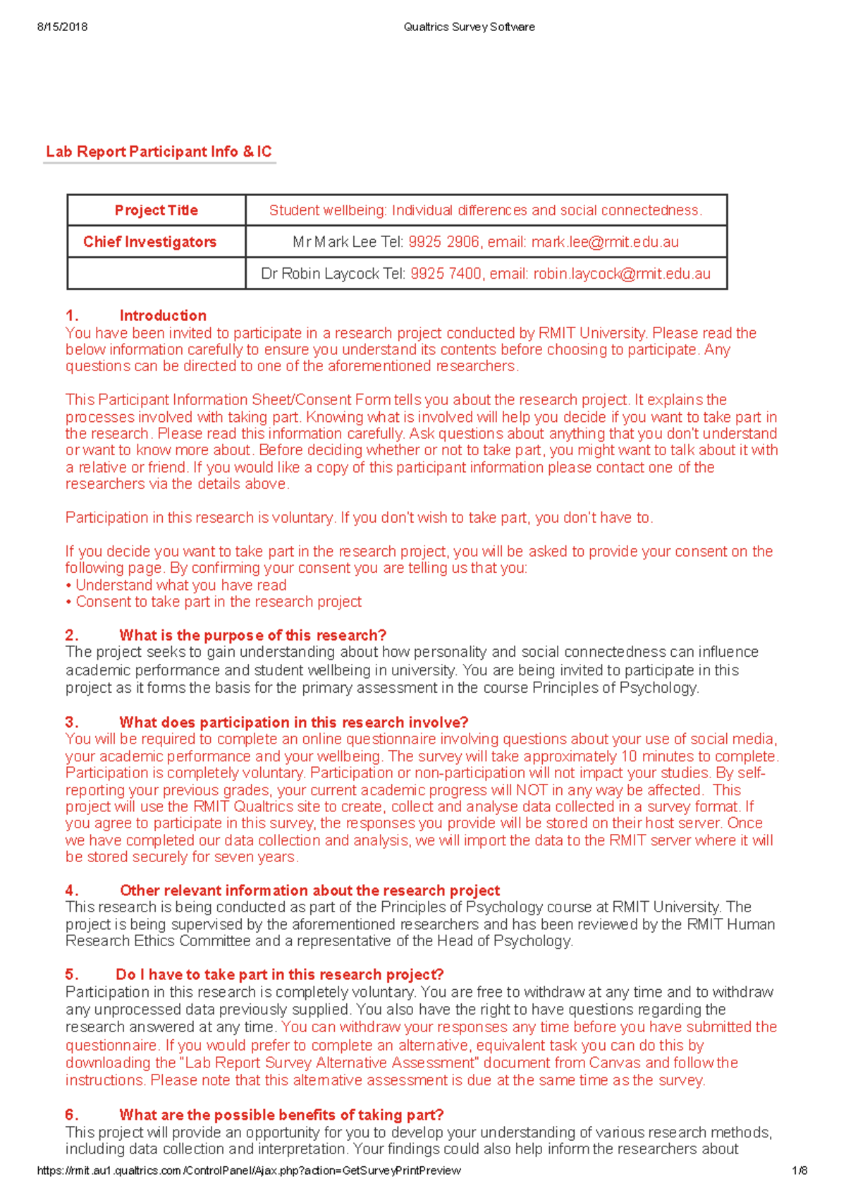 Principles Lab Report Survey - Lab Report Participant Info & IC Project ...