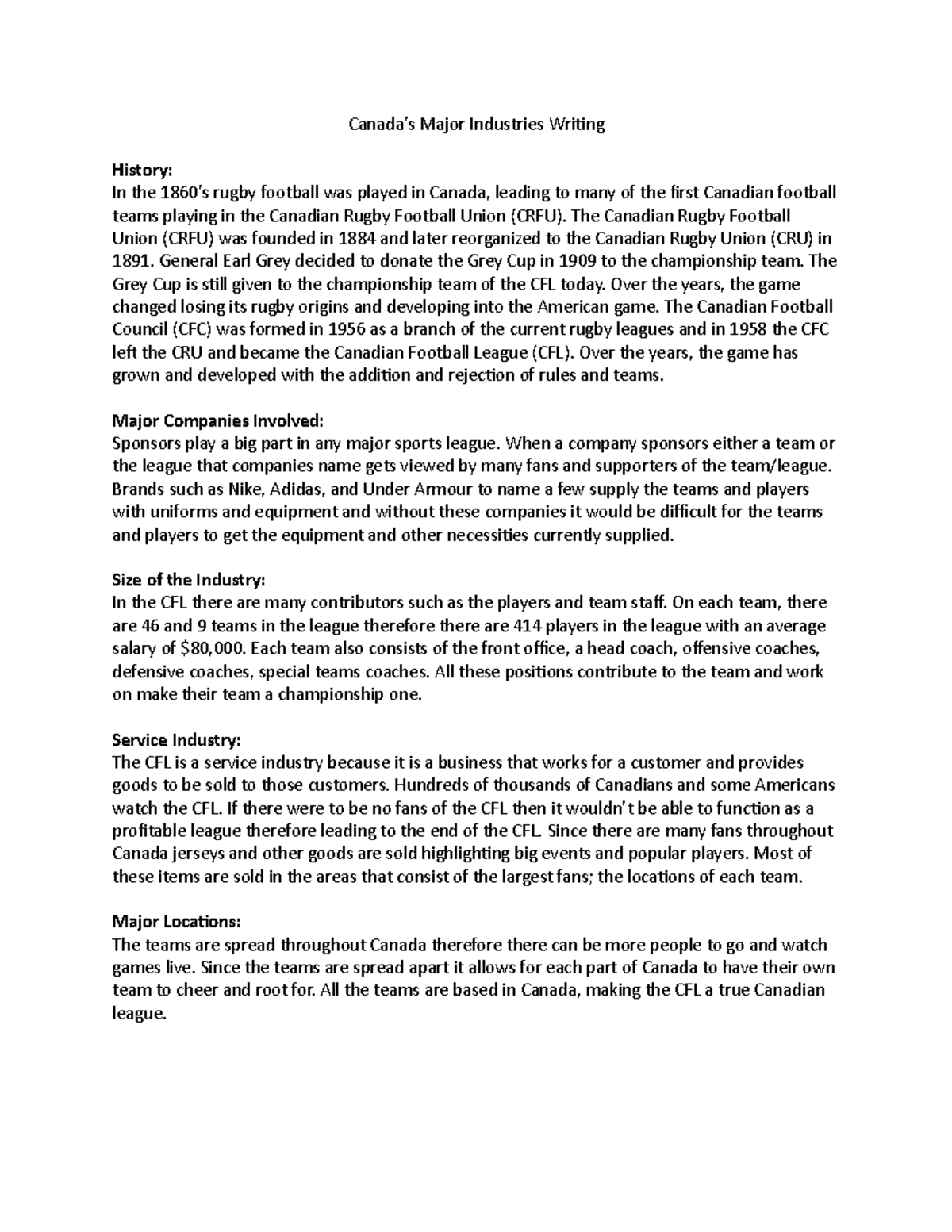 Canada’s Major Industries Writting - Canada’s Major Industries Writing ...