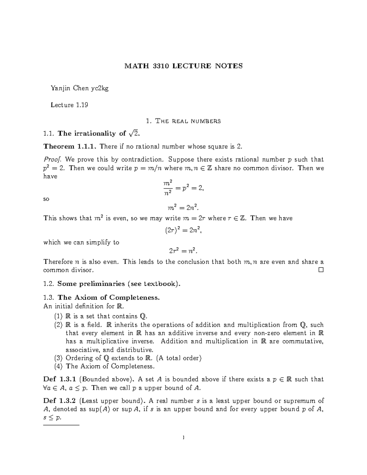 Math 3310 firstweek - Math 3310 first week lecture notes - MATH 3310 ...