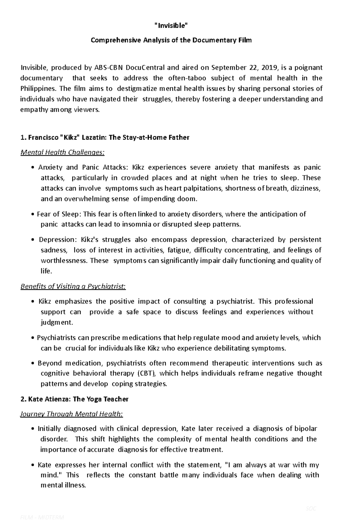 Midterm- Invisible- Film Analysis - "Invisible" Comprehensive Analysis ...