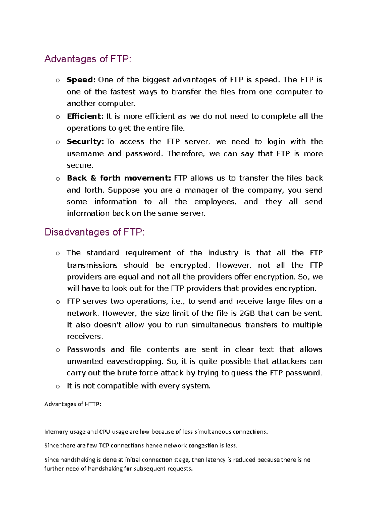 Advantages of FTP - vhdhthdyjfgfg - Advantages of FTP: o Speed: One of ...