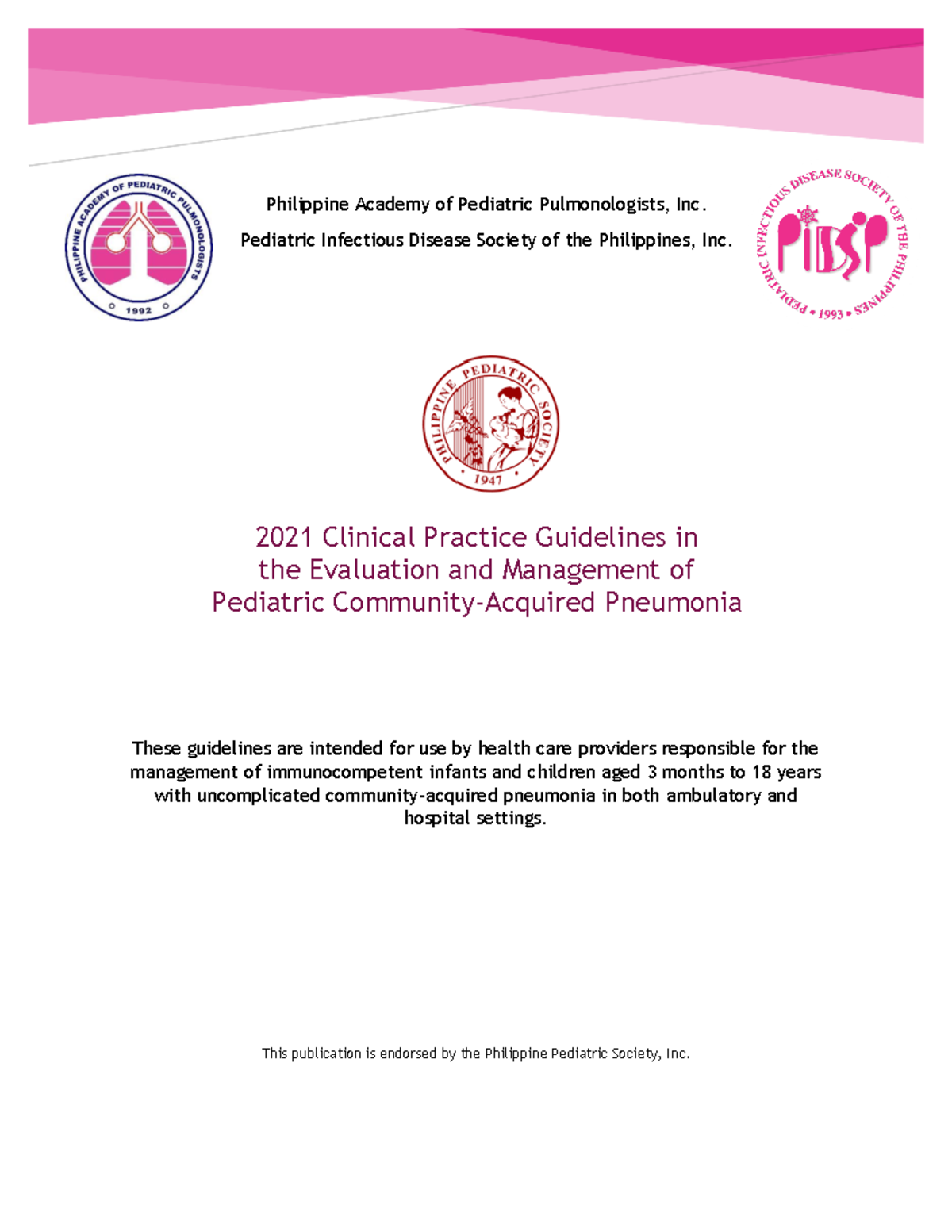 2021 CPG in Evaluation and Management of PCAP - 2021 Clinical Practice ...