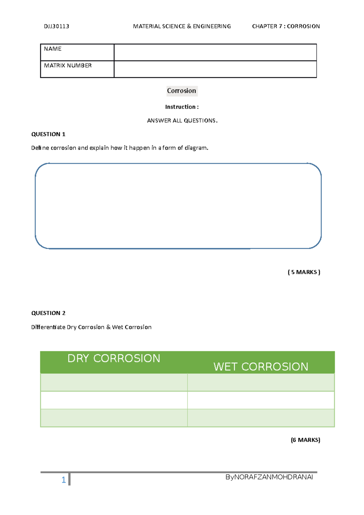 CH 7 Corrosion - GOOD - DJJ30113 MATERIAL SCIENCE & ENGINEERING CHAPTER ...