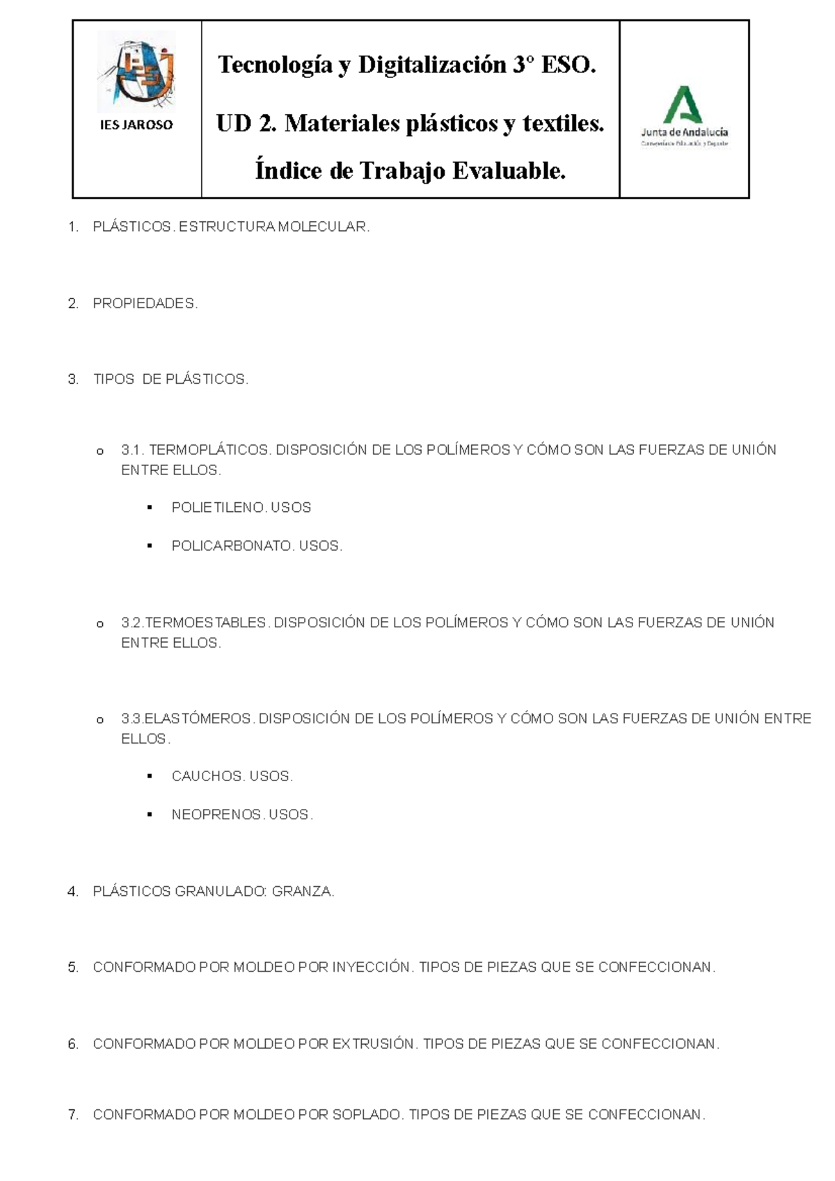 Trabajo Sobre Materiales Plásticos - IES JAROSO Tecnología y ...